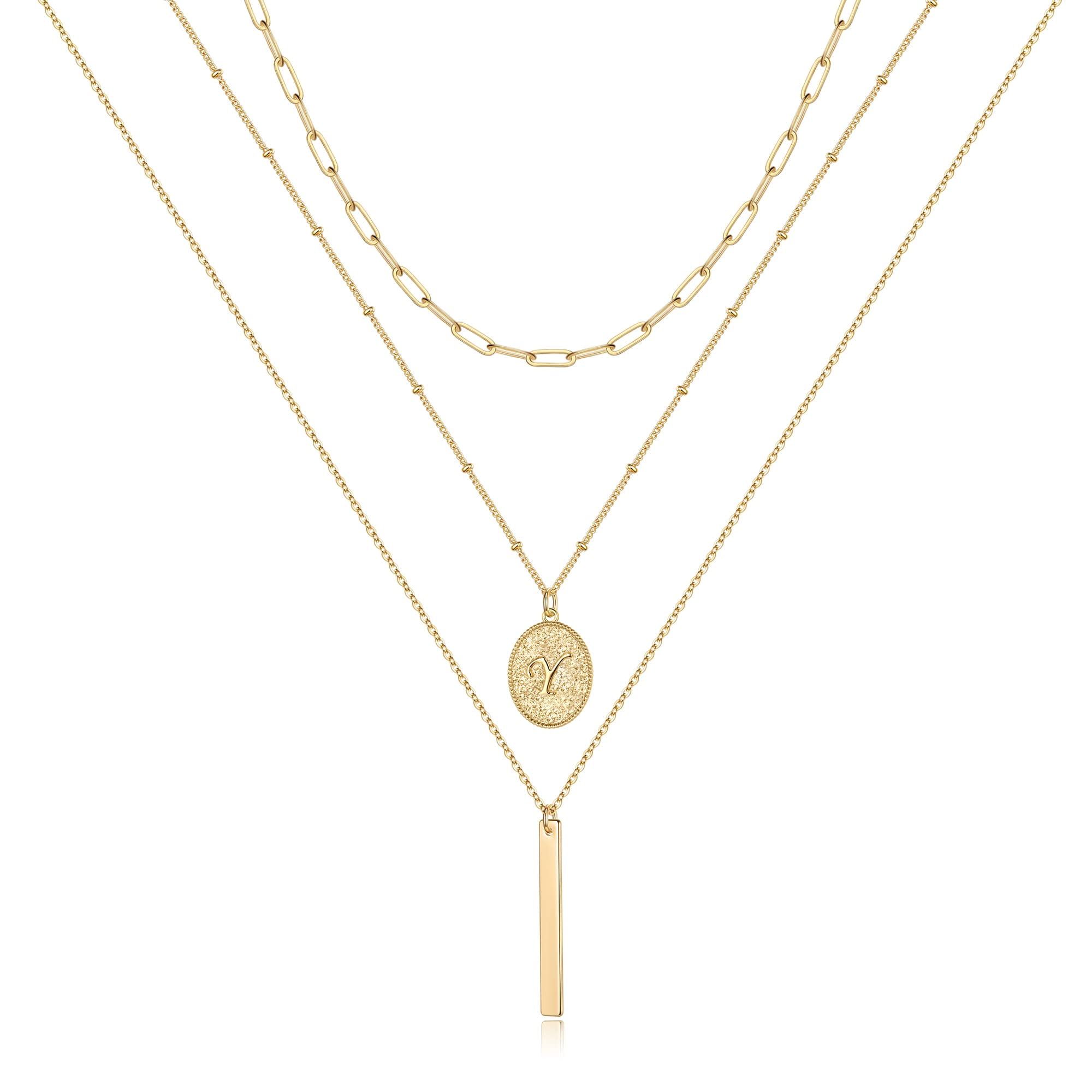 AUNOOL Gold Layered Initial Necklaces for Women 14K Gold Plated Coin ...