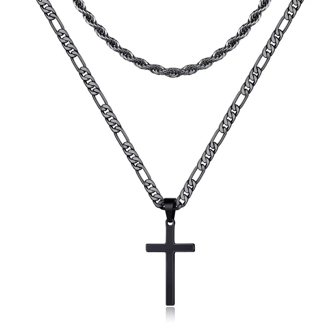 TURANDOSS Layered Cross Necklace for Men Layered Rope Chain Figaro ...