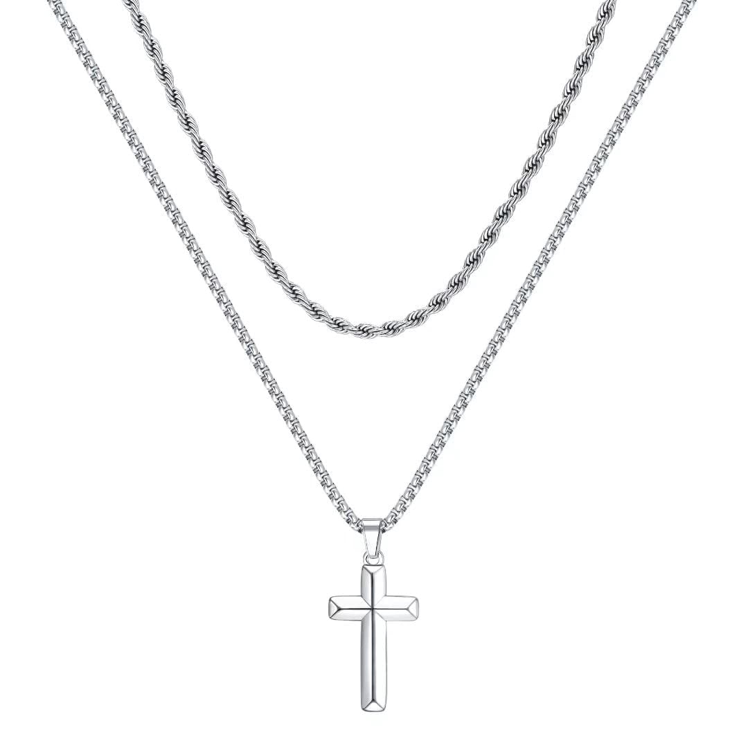 TURANDOSS Layered Cross Necklace for Men Stainless Steel Cross Necklace ...