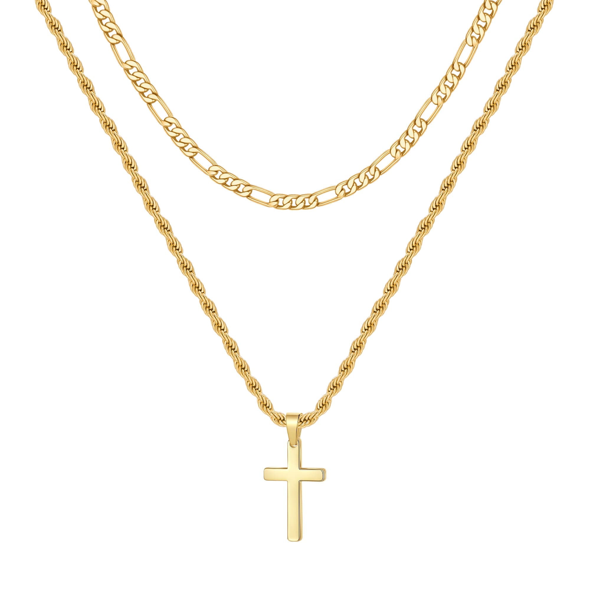 IEFSHINY Layered Cross Necklace for Men Women Stainless Steel Rope ...