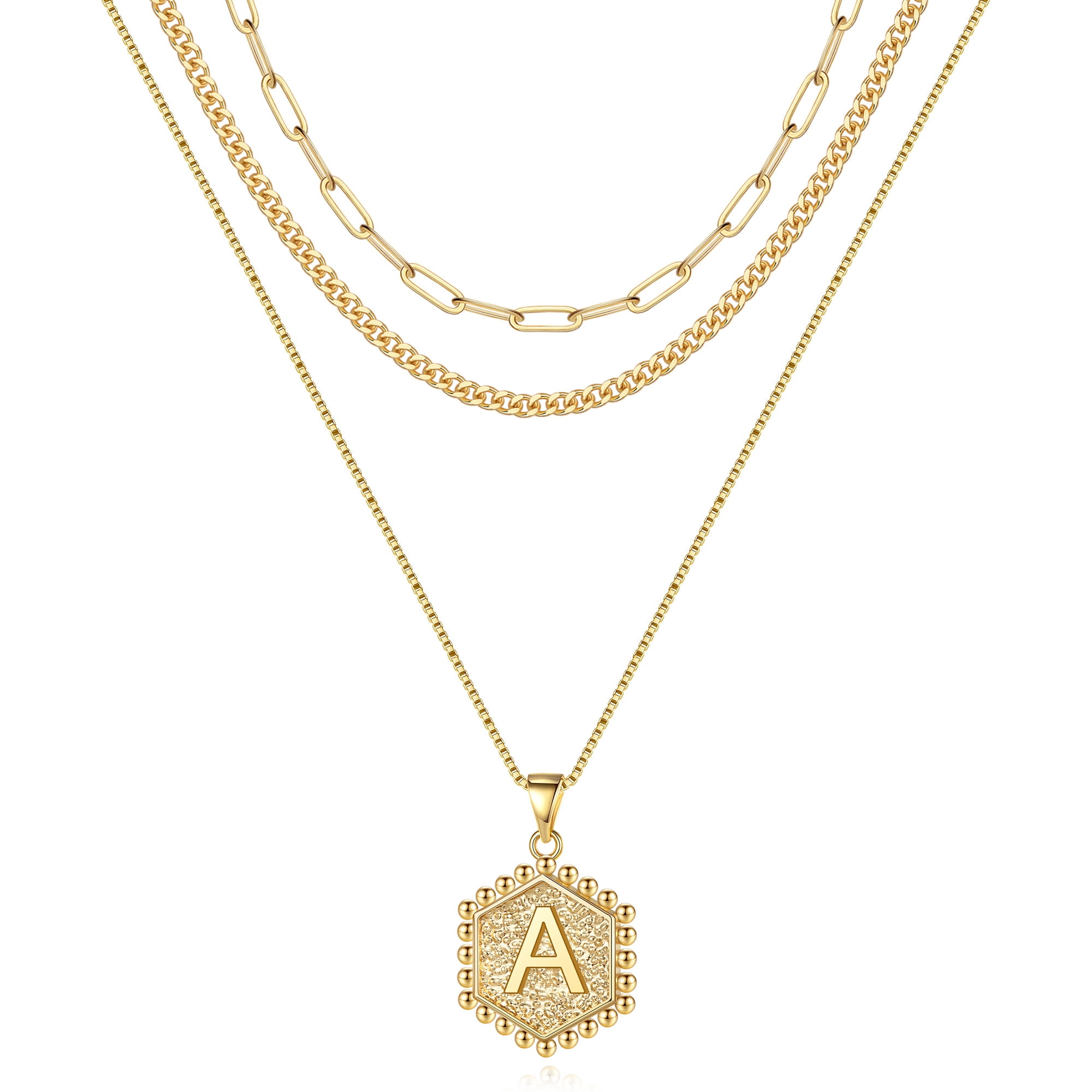 TURANDOSS Layered Initial Necklaces for Women 14K Real Gold Plated ...