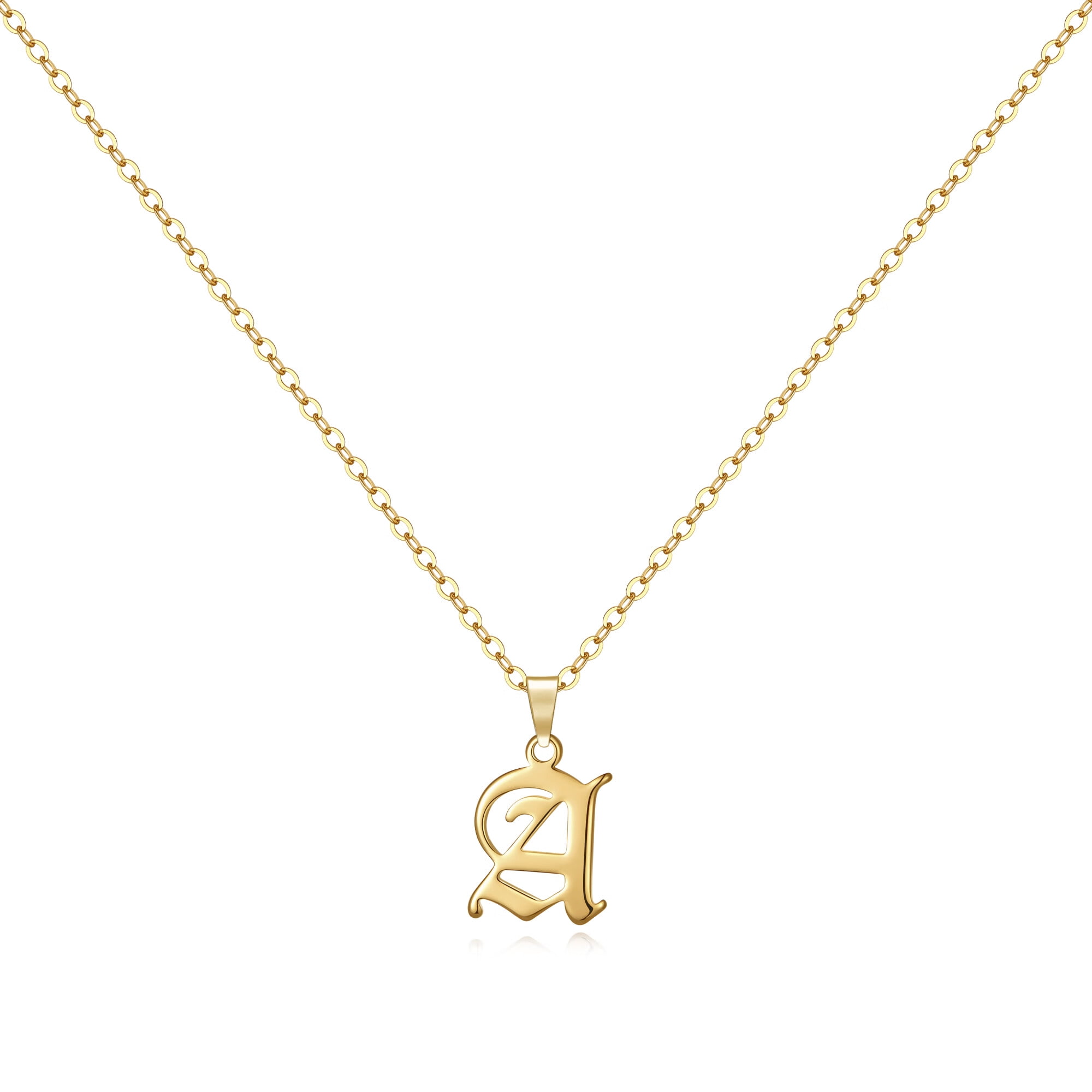 TURANDOSS Old English Initial Necklace for Women Dainty Gothic Letter ...