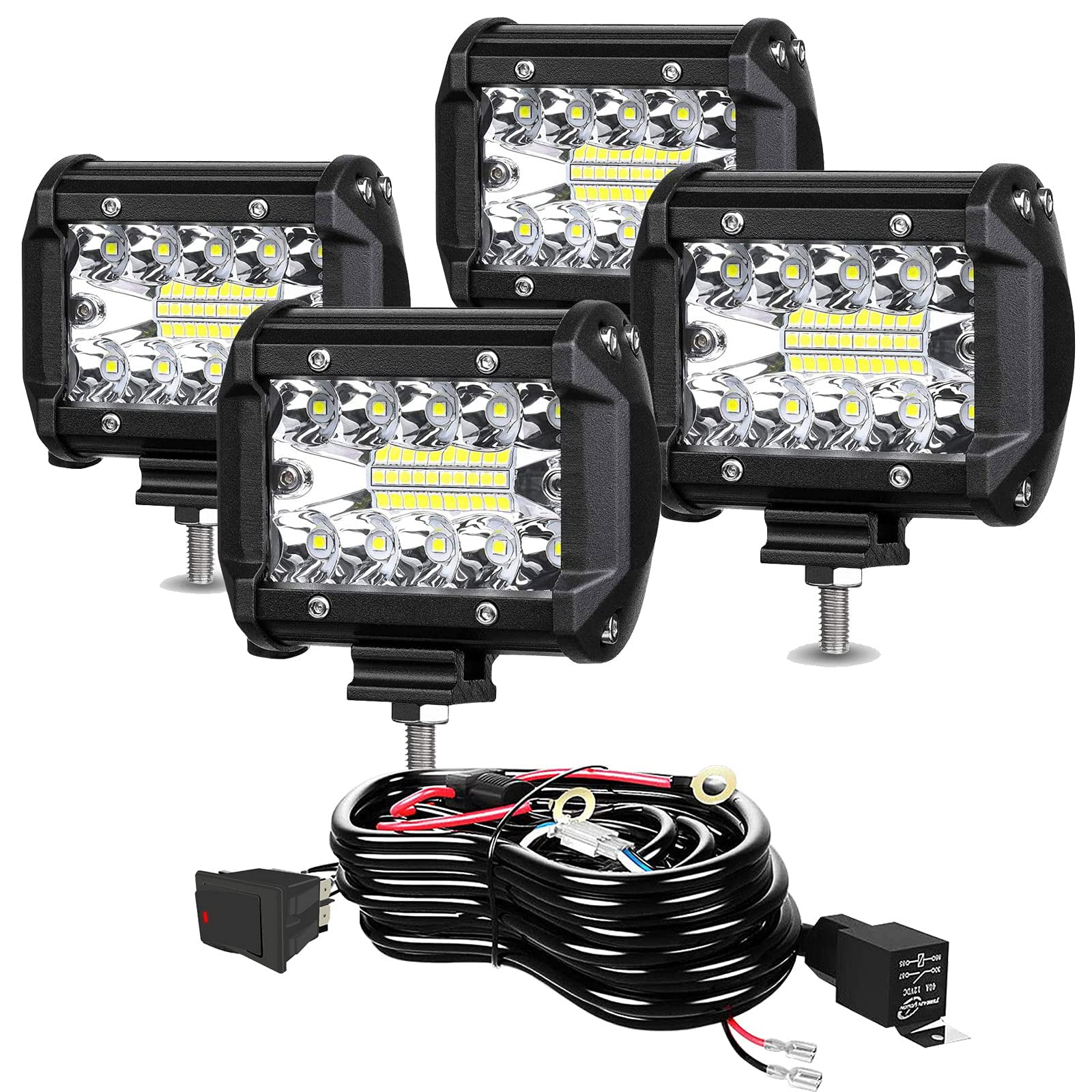 TURBO SII LED Pod Lights 4 Inch 60W Triple Row Spot Flood Combo Beam Offroad Driving Lights Fog ...