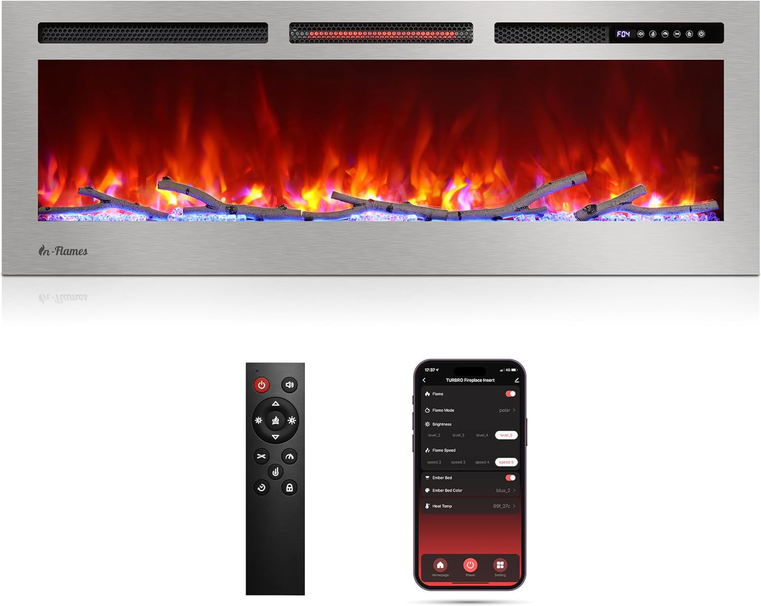 TURBRO 50" Smart WiFi Infrared Electric Fireplace with Sound Crackling ...