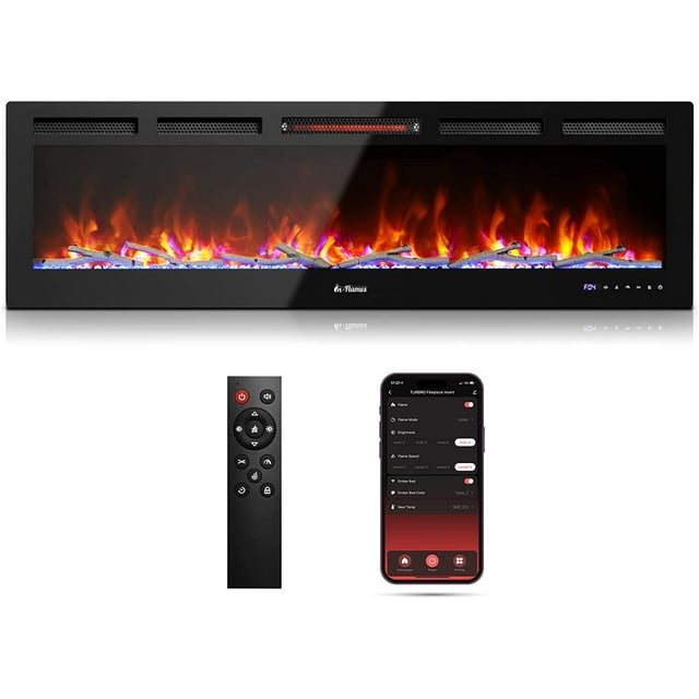 TURBRO 60" WiFi Infrared Electric Fireplace, 1500W Heater, Wall Mounted ...