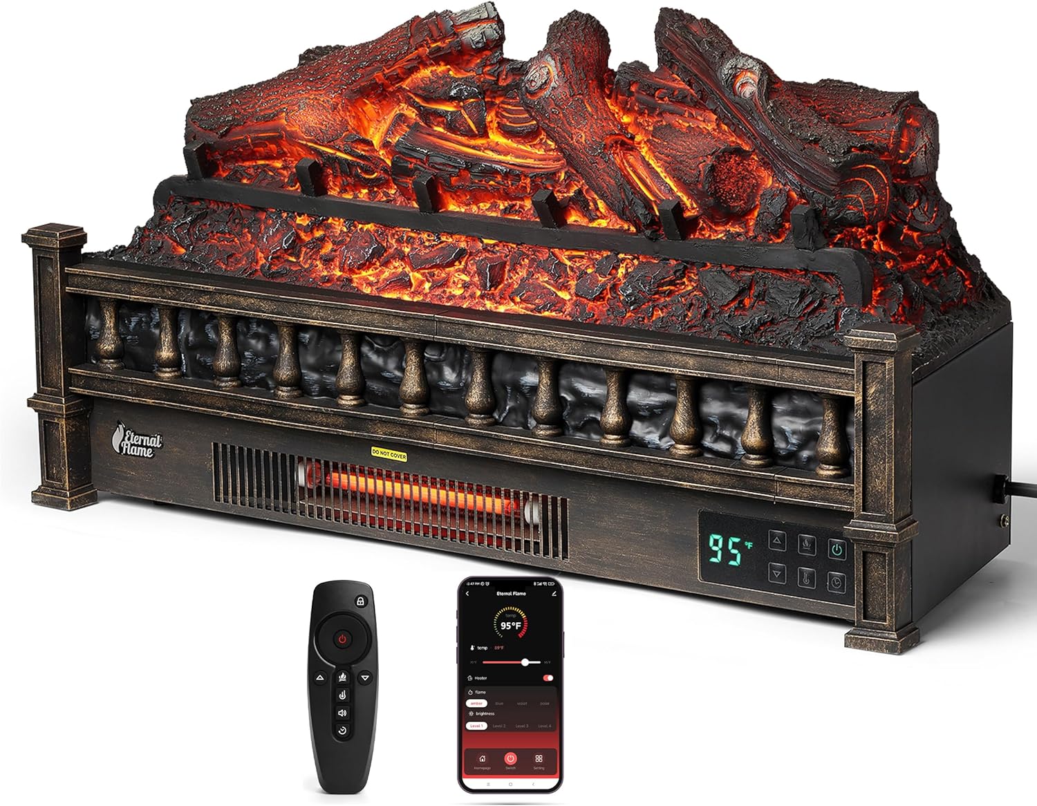 TURBRO Eternal Flame 26-Inch Infrared Quartz Electric Fireplace Log ...