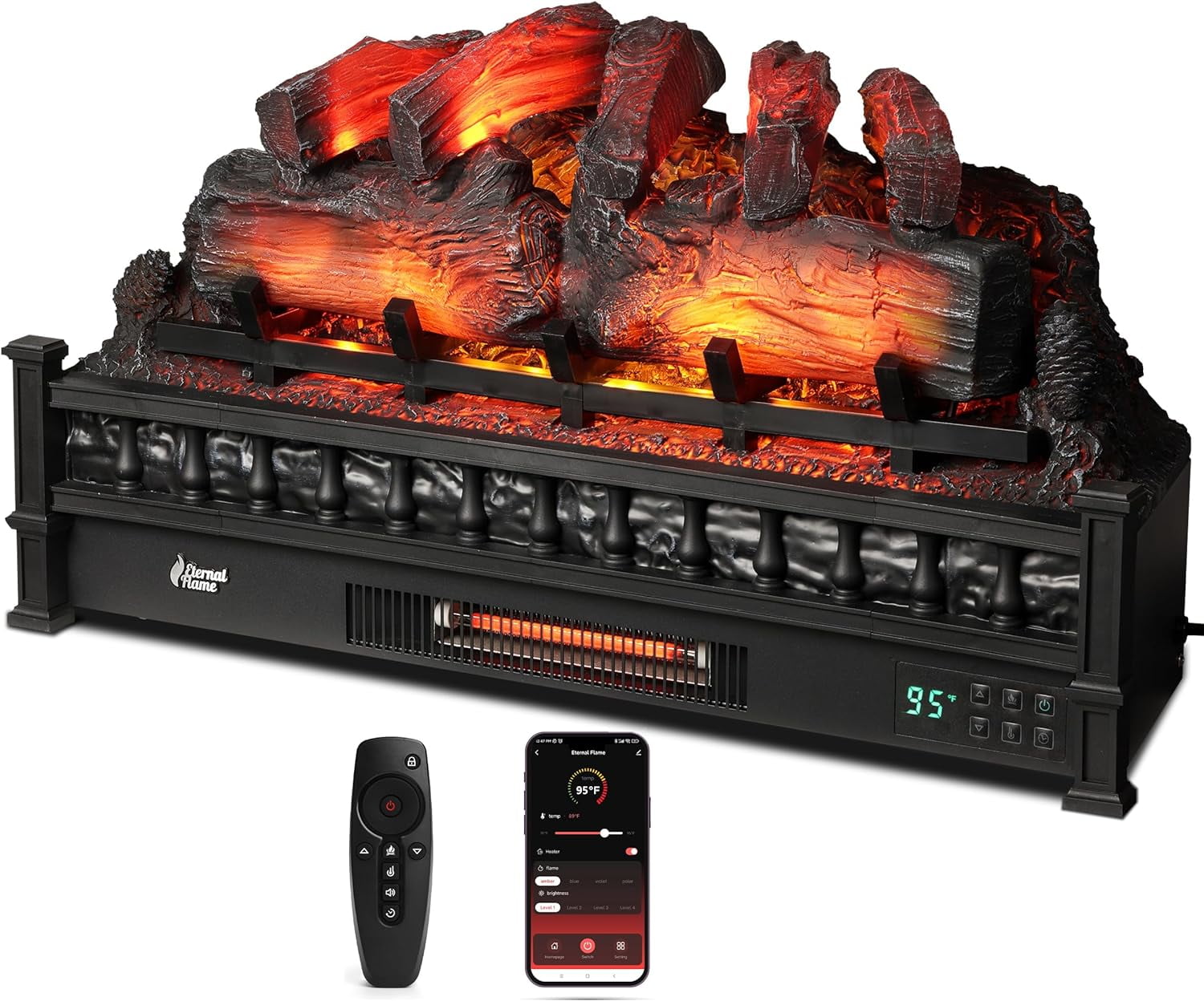 TURBRO Eternal Flame 30 in. WiFi Electric Fireplace Log Heater ...