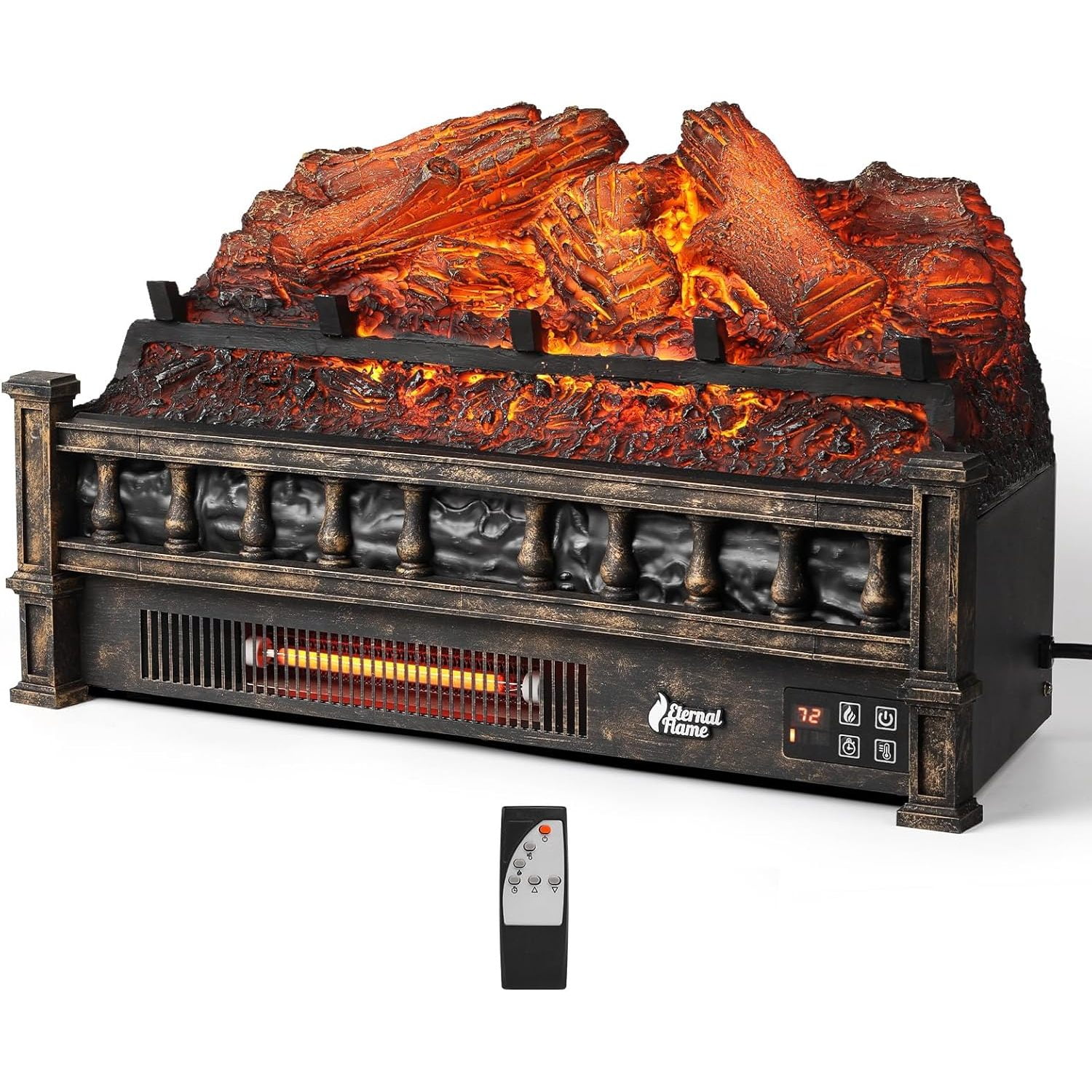 TURBRO Eternal Flame Infrared Electric Fireplace Logs, 23" Infrared Quartz, Remote Control ...