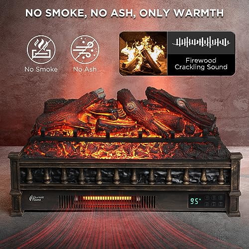 TURBRO Eternal Flame Infrared Electric Fireplace Logs, 23" Infrared ...