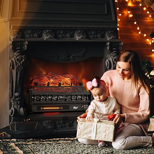 TURBRO Eternal Flame Infrared Electric Fireplace Logs, 23" Infrared ...