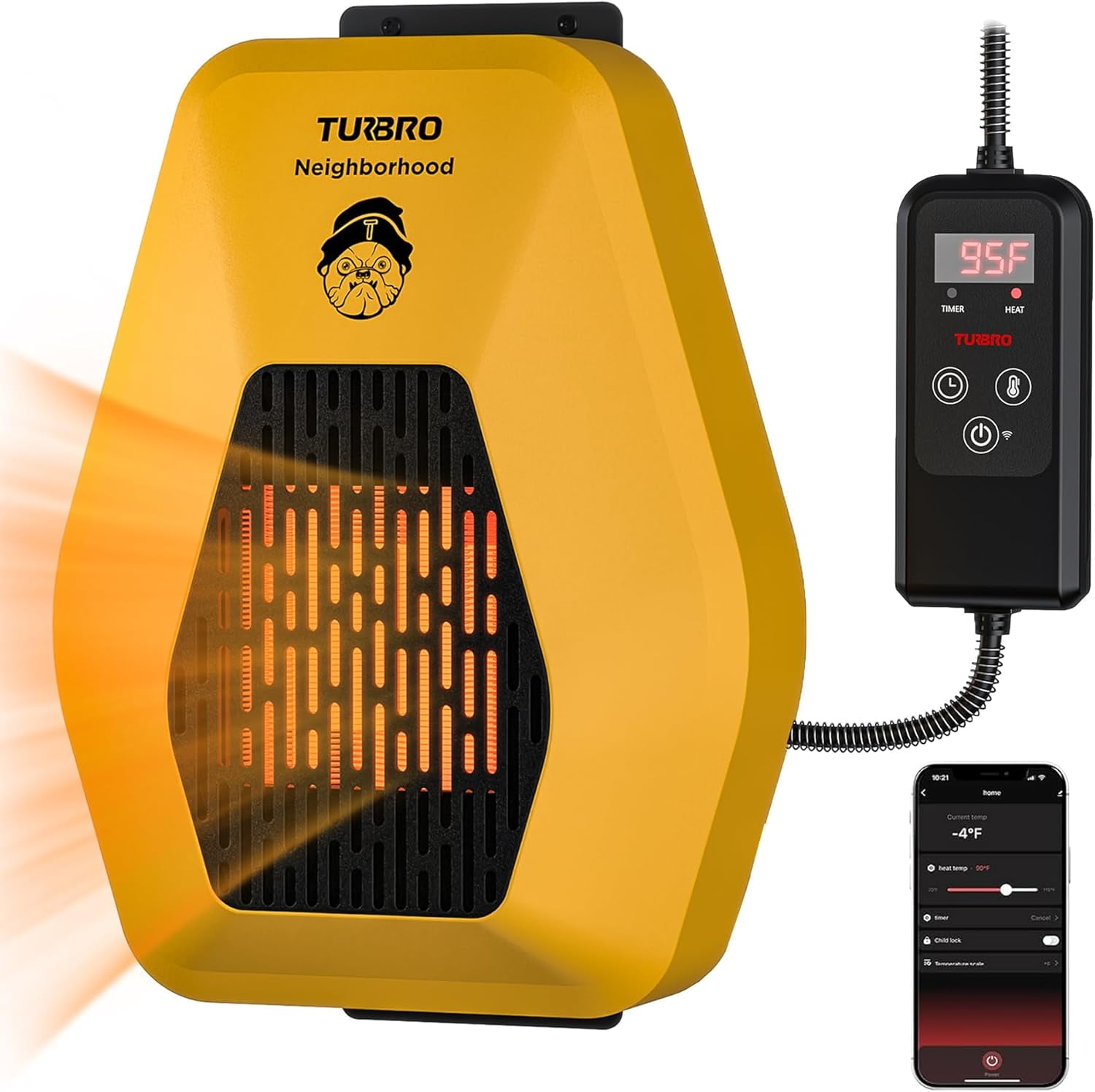 TURBRO Neighborhood WiFi Dog House Heater 800W, Wall Mount, 10ft Anti ...