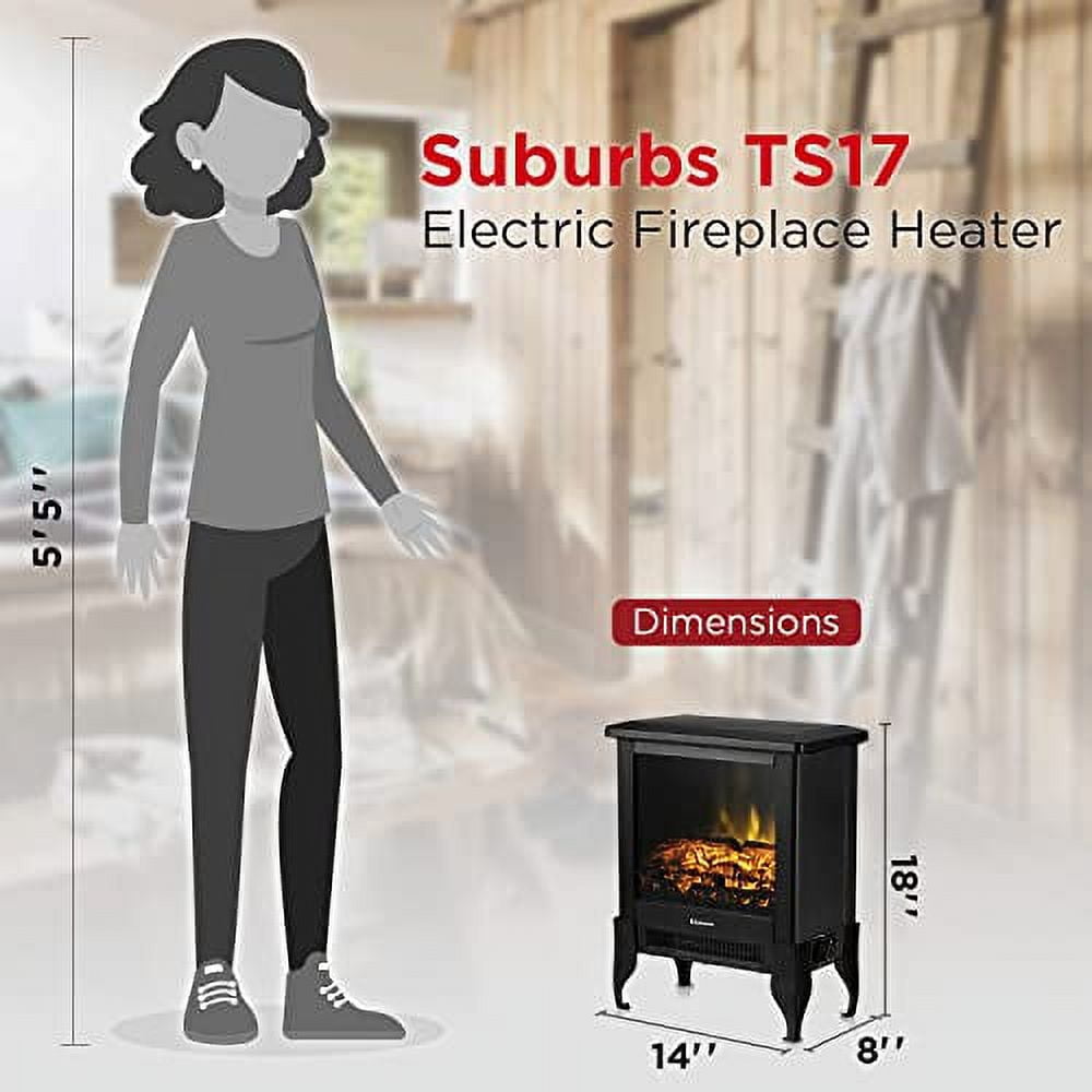 TURBRO Suburbs TS17 Compact Electric Fireplace Stove, 18” Freestanding ...