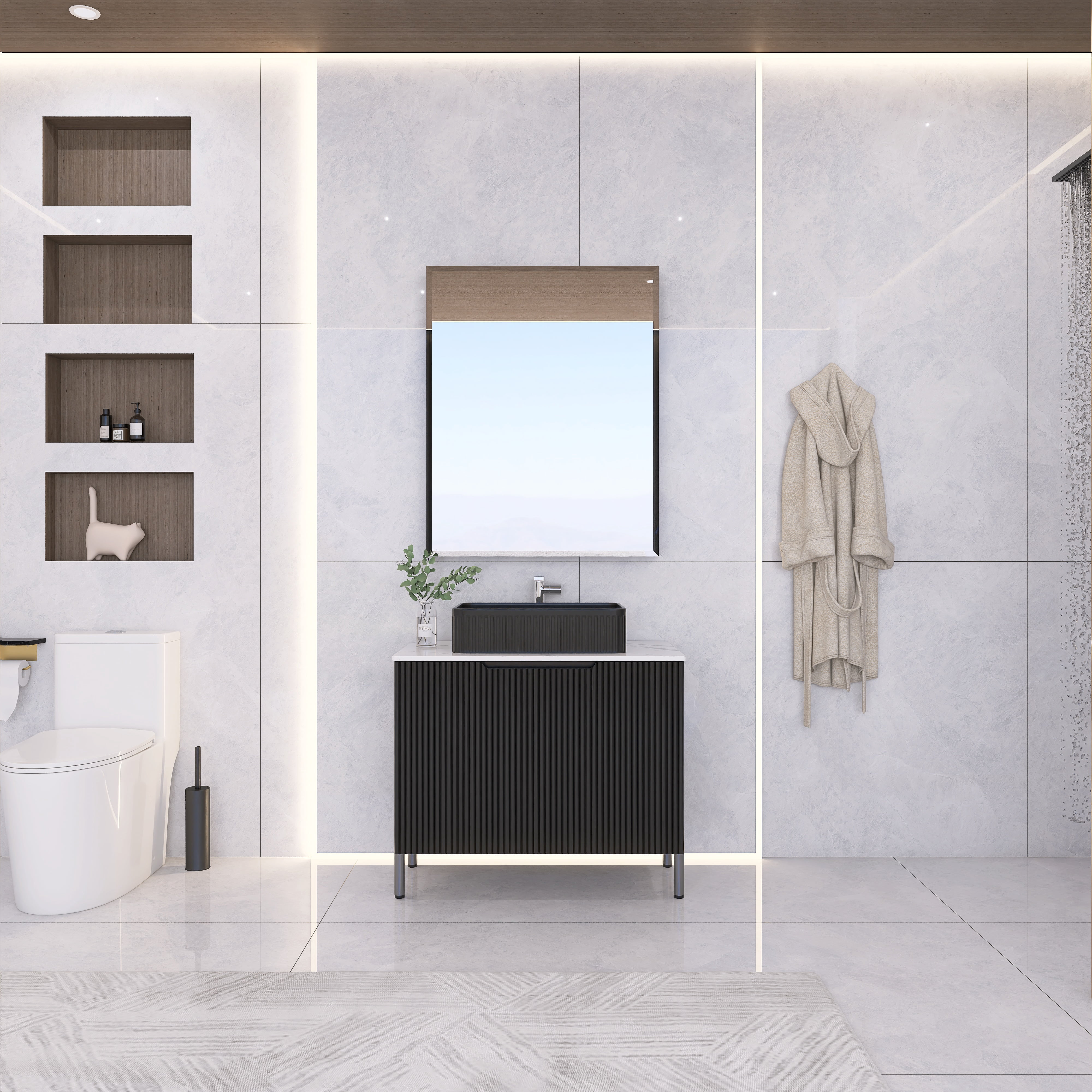TURIO 30" Freestanding Bathroom Vanity in Black with Black Ceramic ...