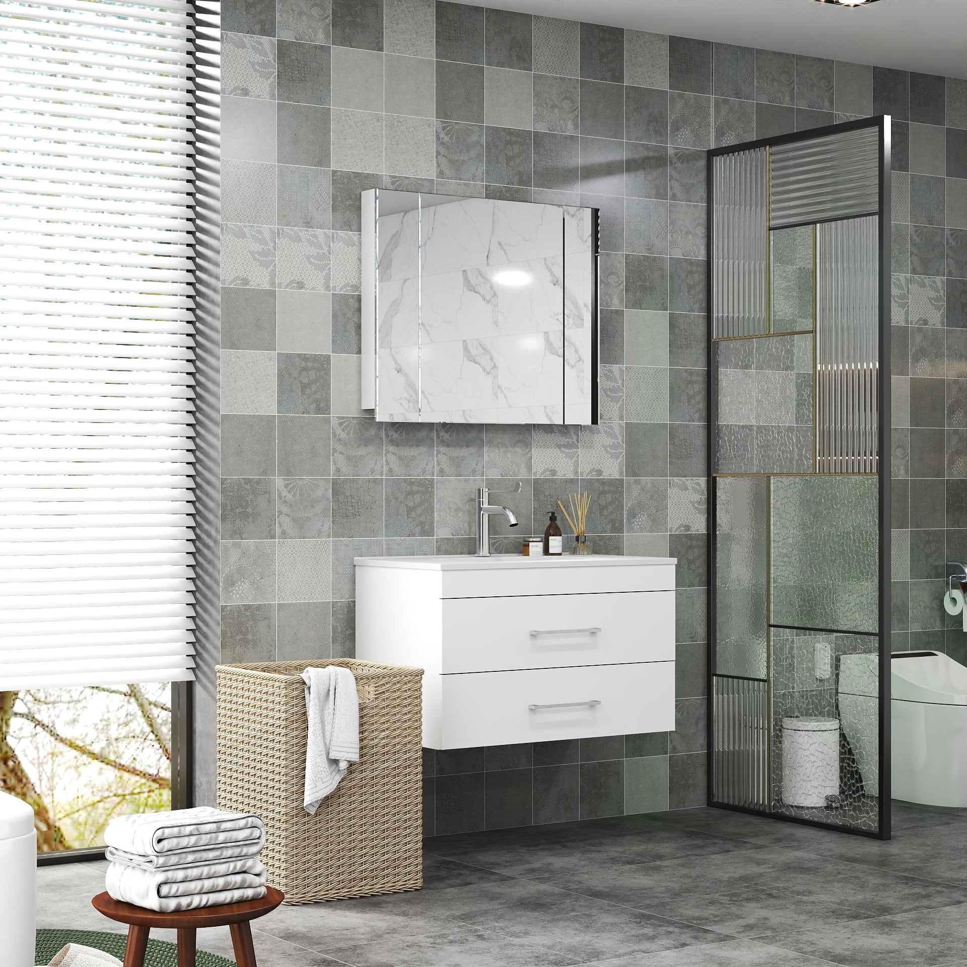 TURIO 30"Freestanding Cabinet without Basin,w/Carrara White Counter Top ...