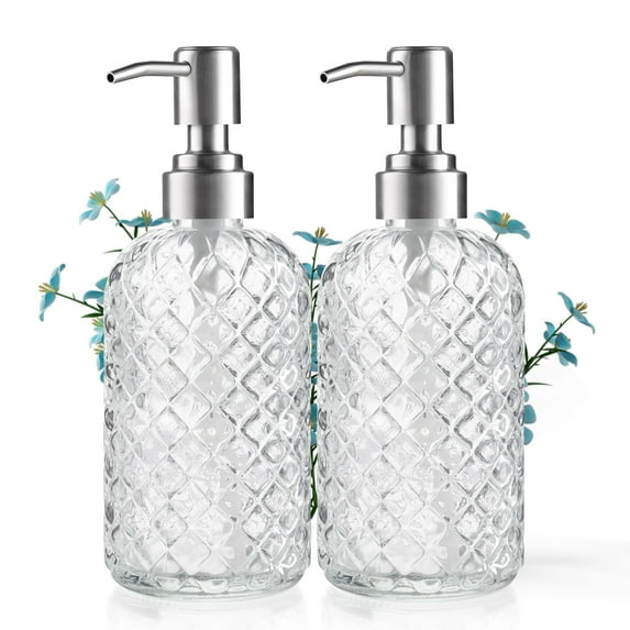 TURJGKSG 2 pack Dispense Diamond Pattern Glass Soap Dispenser, Kitchen ...