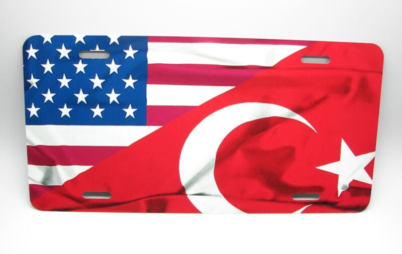 TURK TURKISH TURKIYE FLAG AMERICAN FLAG METAL CAR NOVELTY LICENSE PLATE ...