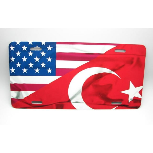 TURK TURKISH TURKIYE FLAG AMERICAN FLAG METAL CAR NOVELTY LICENSE PLATE ...