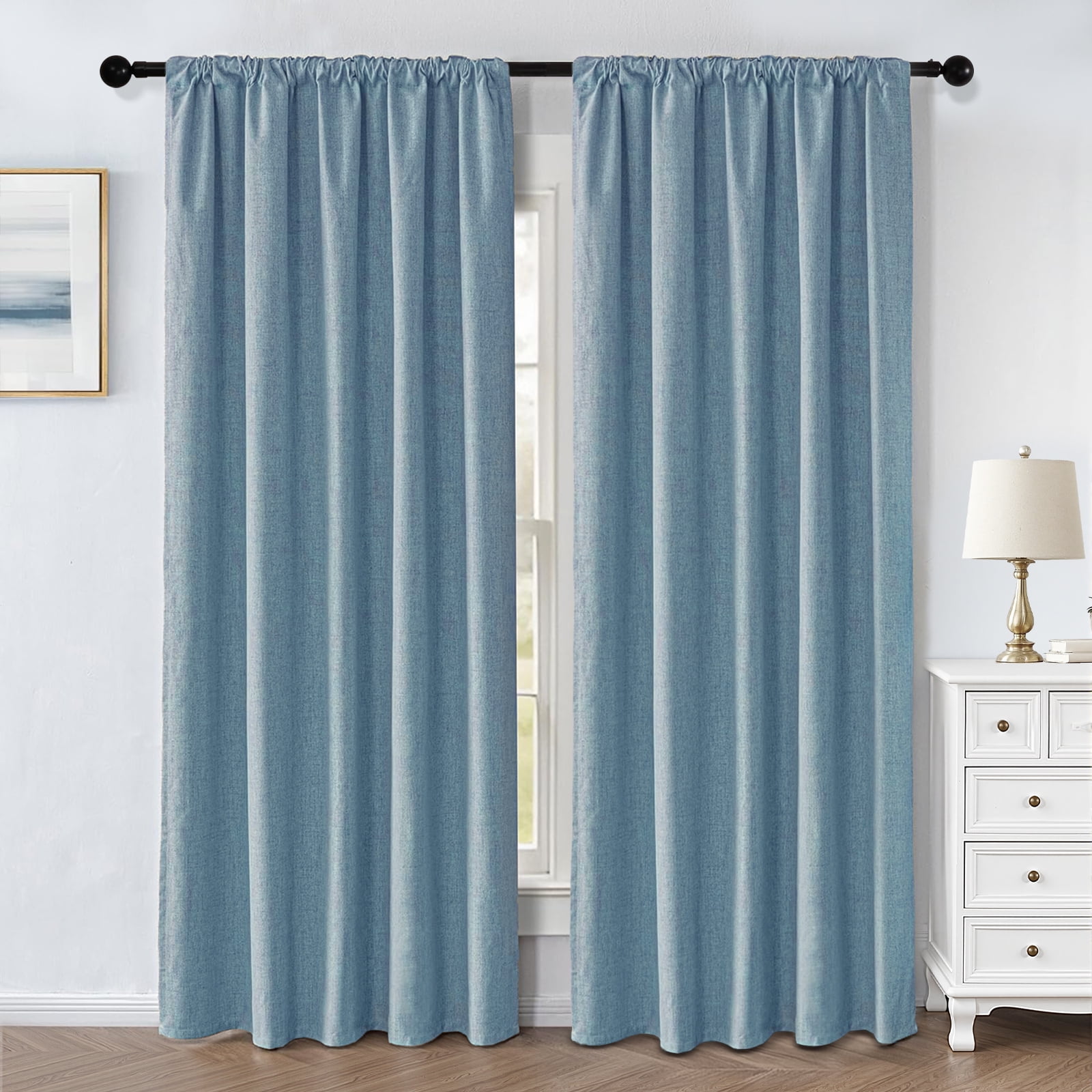 TURKIO Blackout Curtains,52x84 inch Linen Curtains for Living Room,2 ...