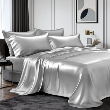 Seasonwood Dark Gray Satin Sheets Full Size Soft 1800 Microfiber Sheet ...