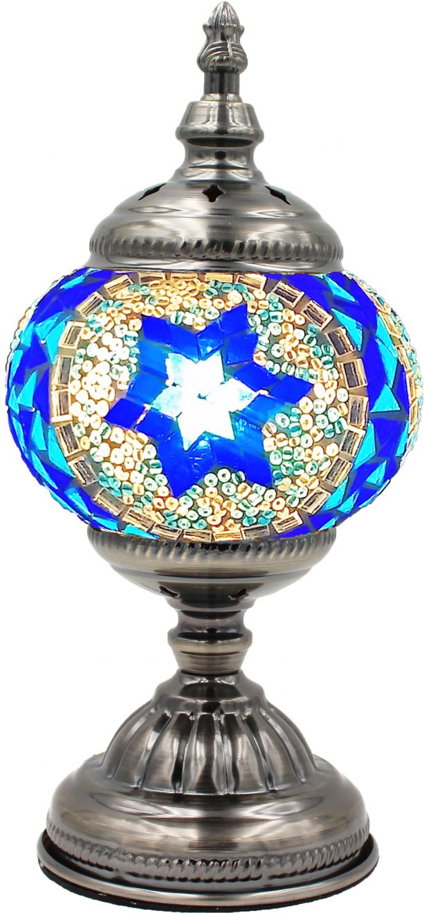 Arokan 115" Turkish Brass Table Lamp with Mosaic Glass Globe Shade ...