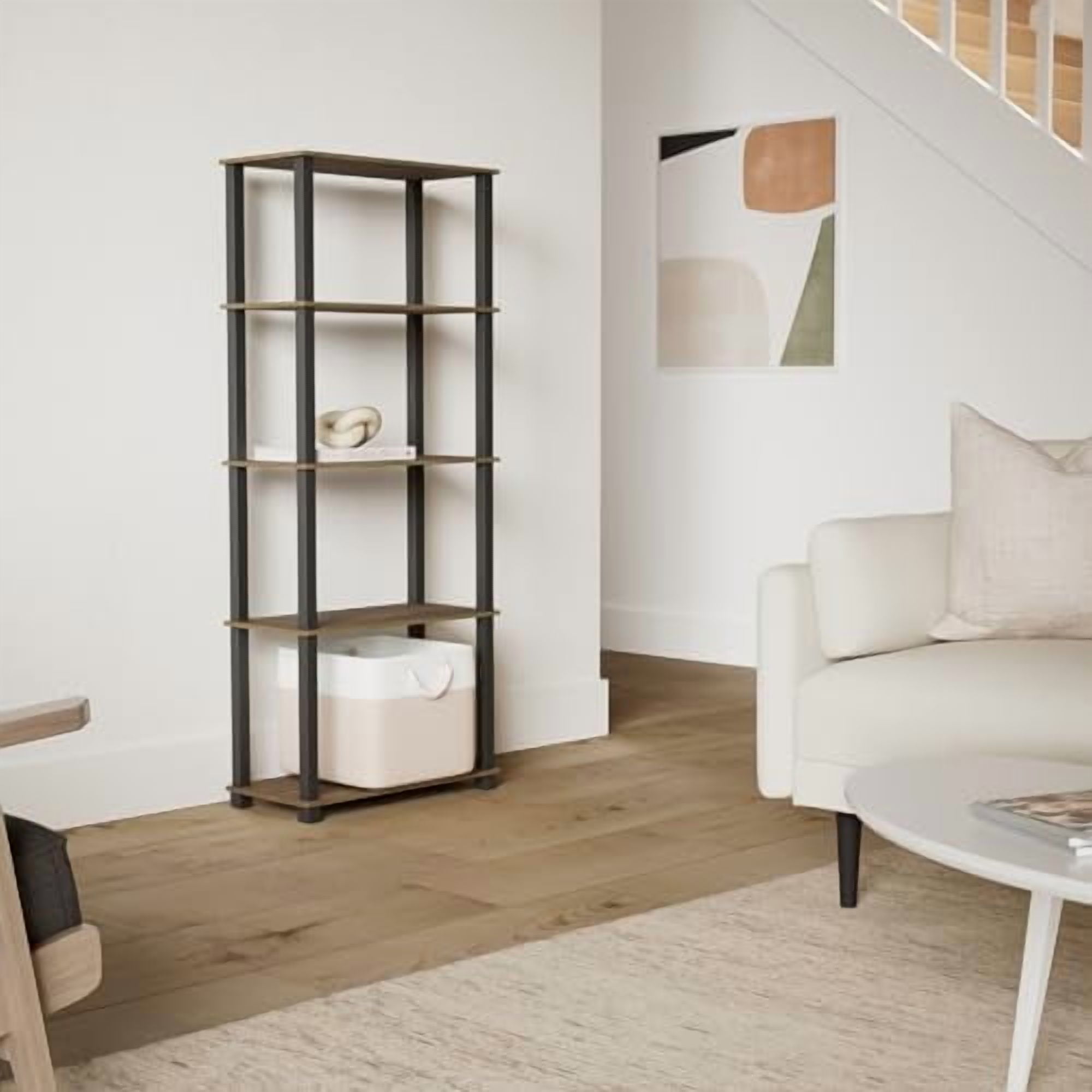 TURN-S-TUBE Book Shelf, 5-Tier Toolless Storage Shelves with Square ...