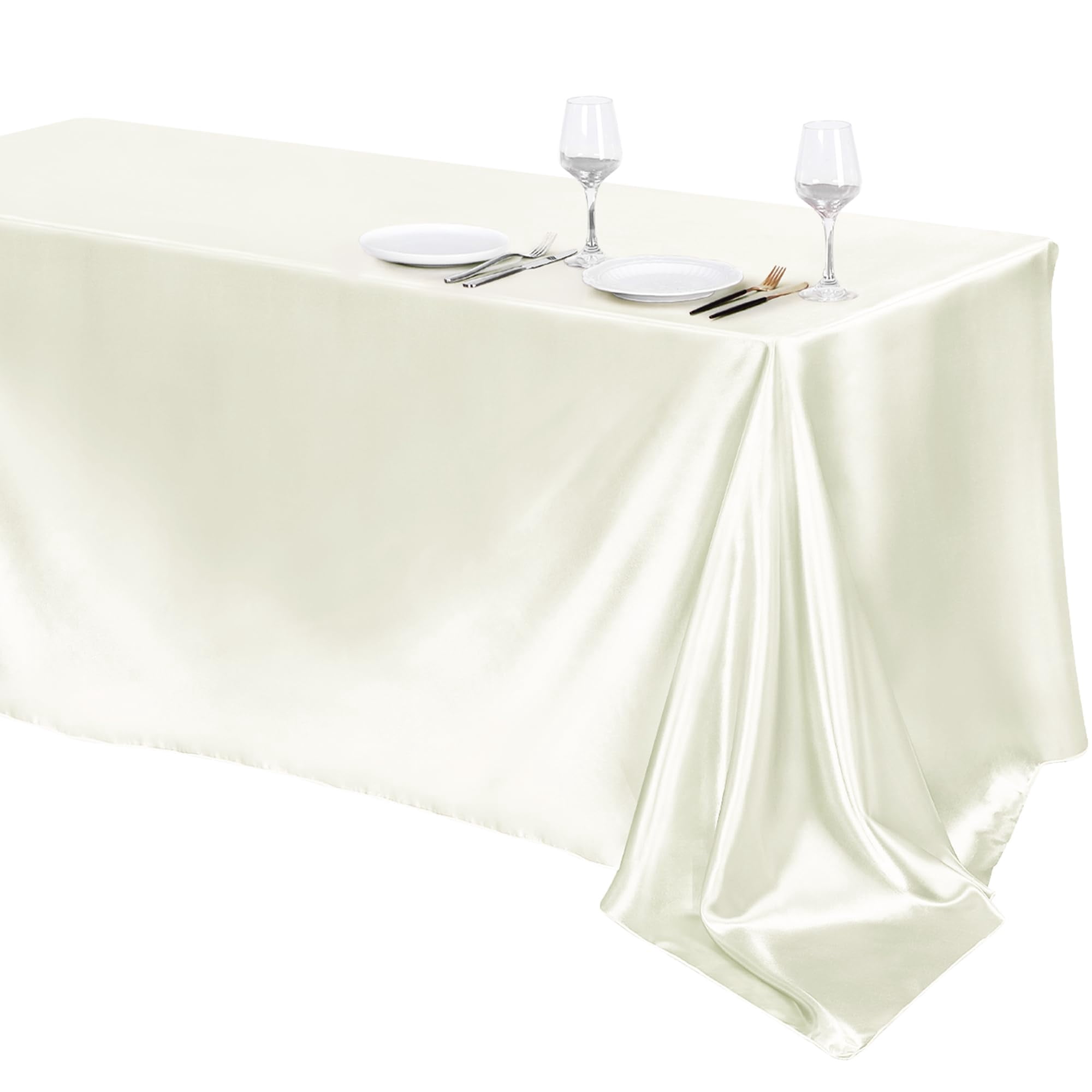 TURSTIN 1 Pack Ivory Satin Tablecloth 102 x 58 Inch Overlay Satin Table ...
