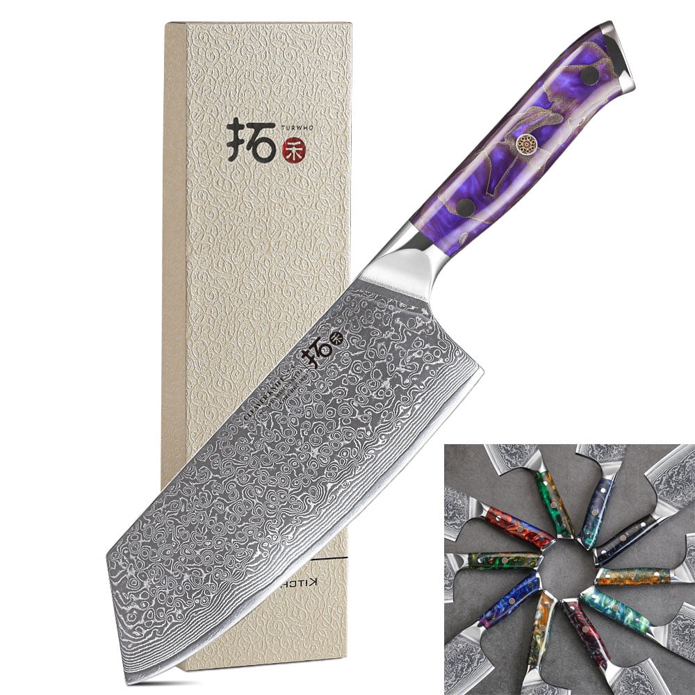 TURWHO 7.5inch Cleaver Kitchen Knife Japanese VG10 Damascus Steel Chef ...
