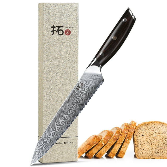 TURWHO 8'' Bread Knife 67-Layer Japanese VG10 Damascus Steel Kitchen ...