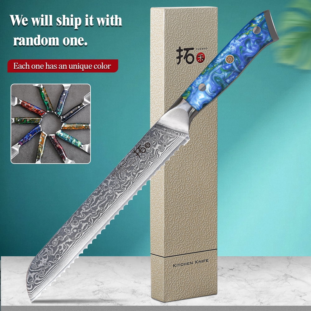 TURWHO 8inch Bread Knife Japanese VG10 Damascus Steel Kitchen Sandwich ...