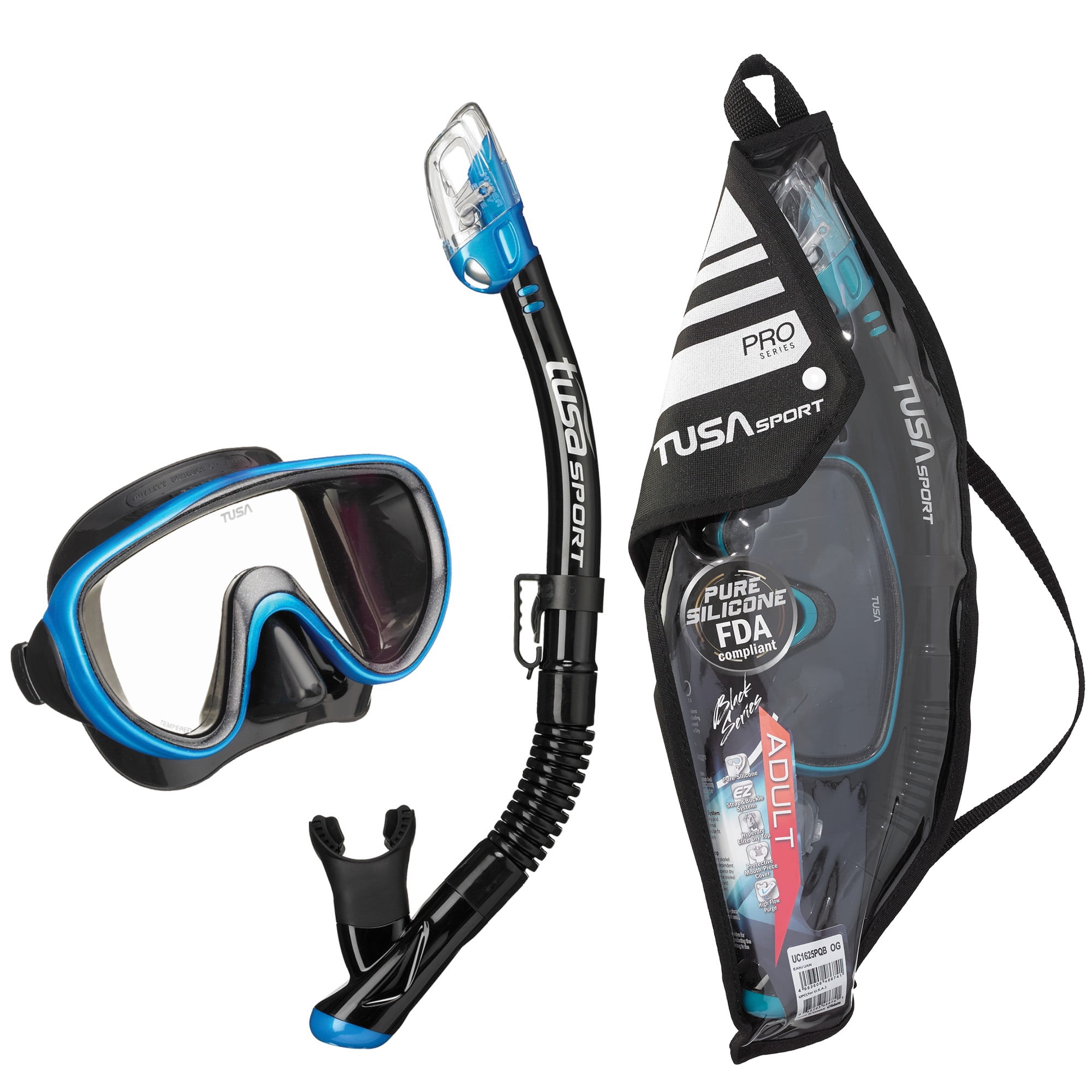 TUSA Sport Adult Serene Mask and Dry Snorkel Combo, Fishtail Blue ...