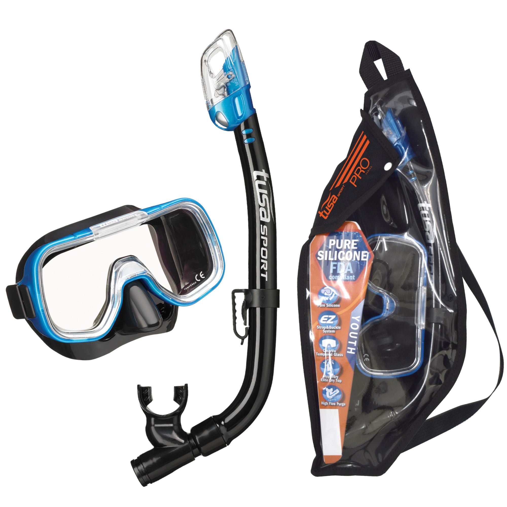 TUSA Sport Youth Mini-Kleio Mask and Dry Snorkel Combo, Black/Fishtail ...
