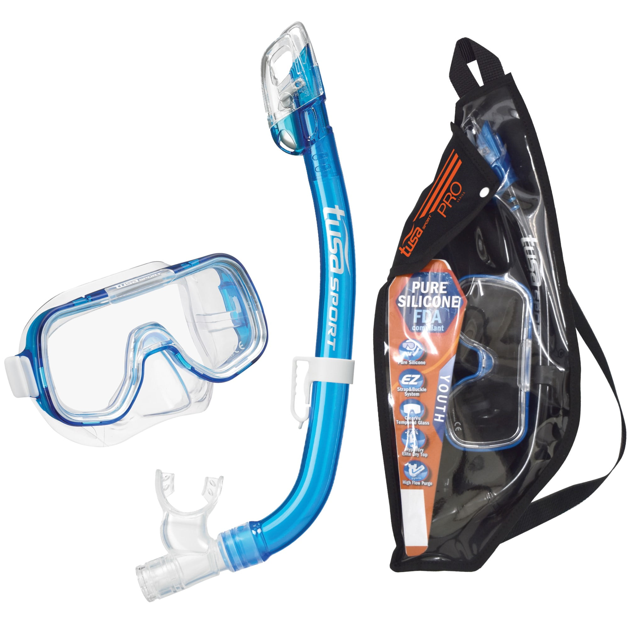 TUSA Sport Youth Mini-Kleio Mask and Dry Snorkel Combo, Clear Blue ...