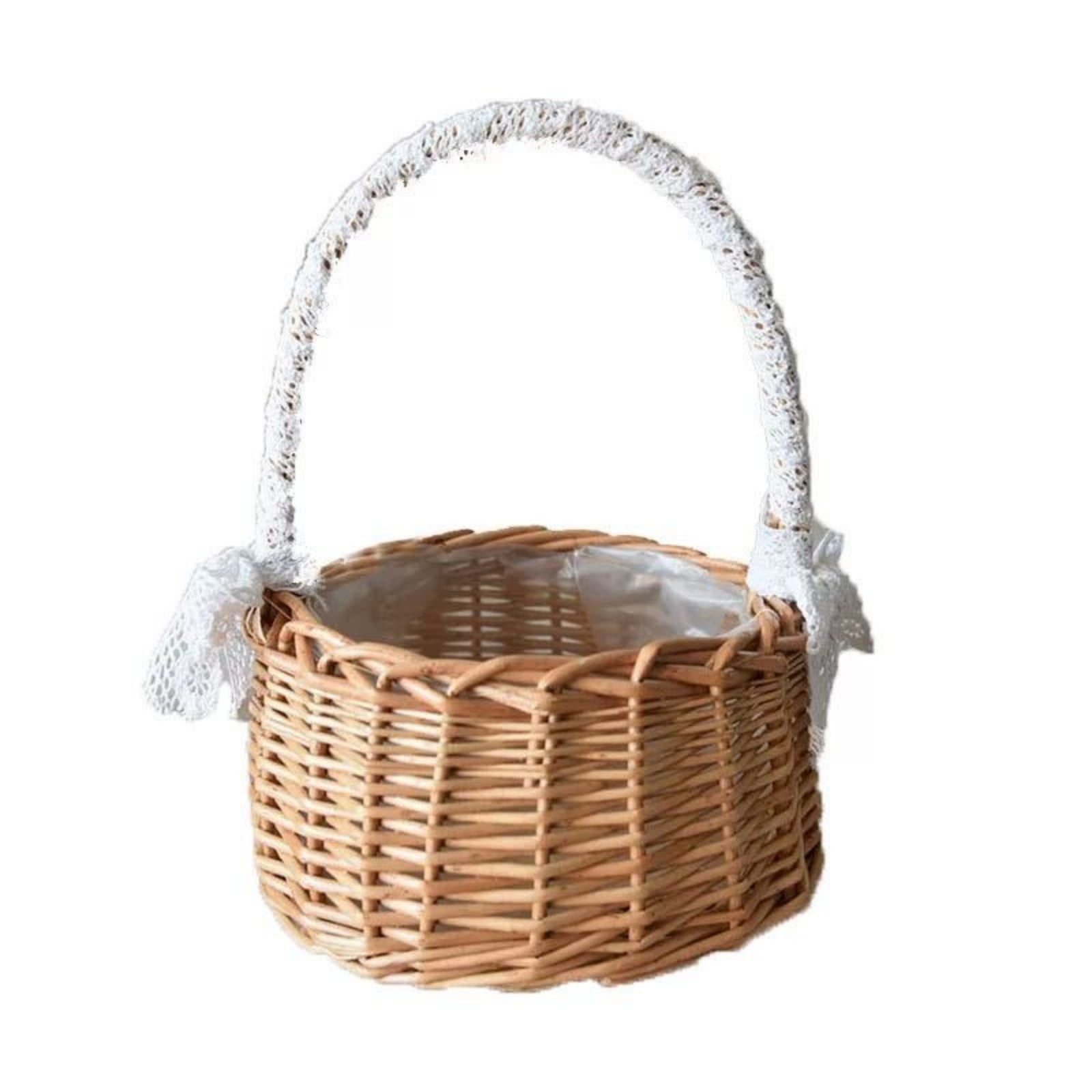TUSANG Flower Girl Flower Basket, Wicker and Rattan Woven Basket with ...