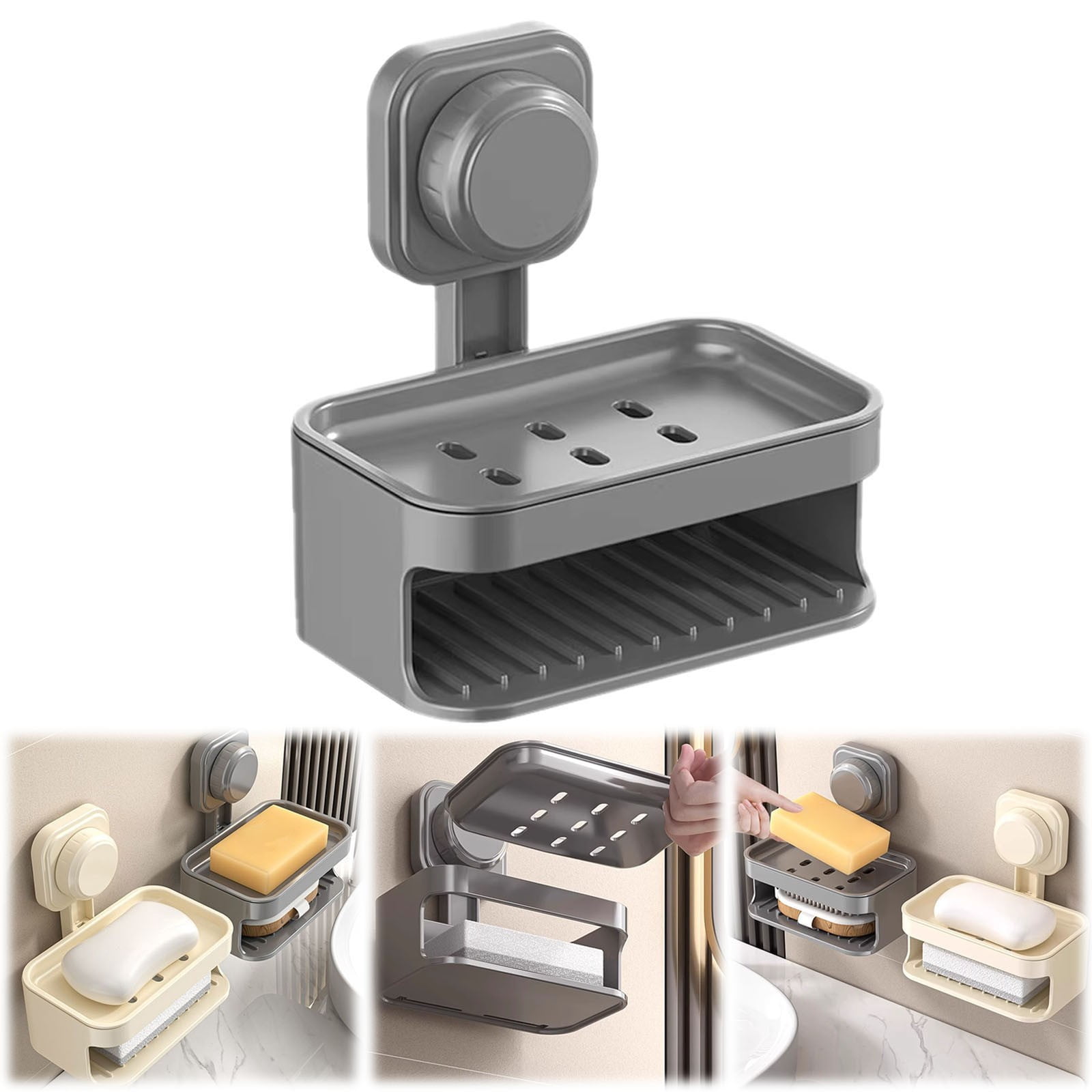 TUSANG Suction Cup Soap Dish with Drainage, Wall Mounted Soap Holder, 2 ...