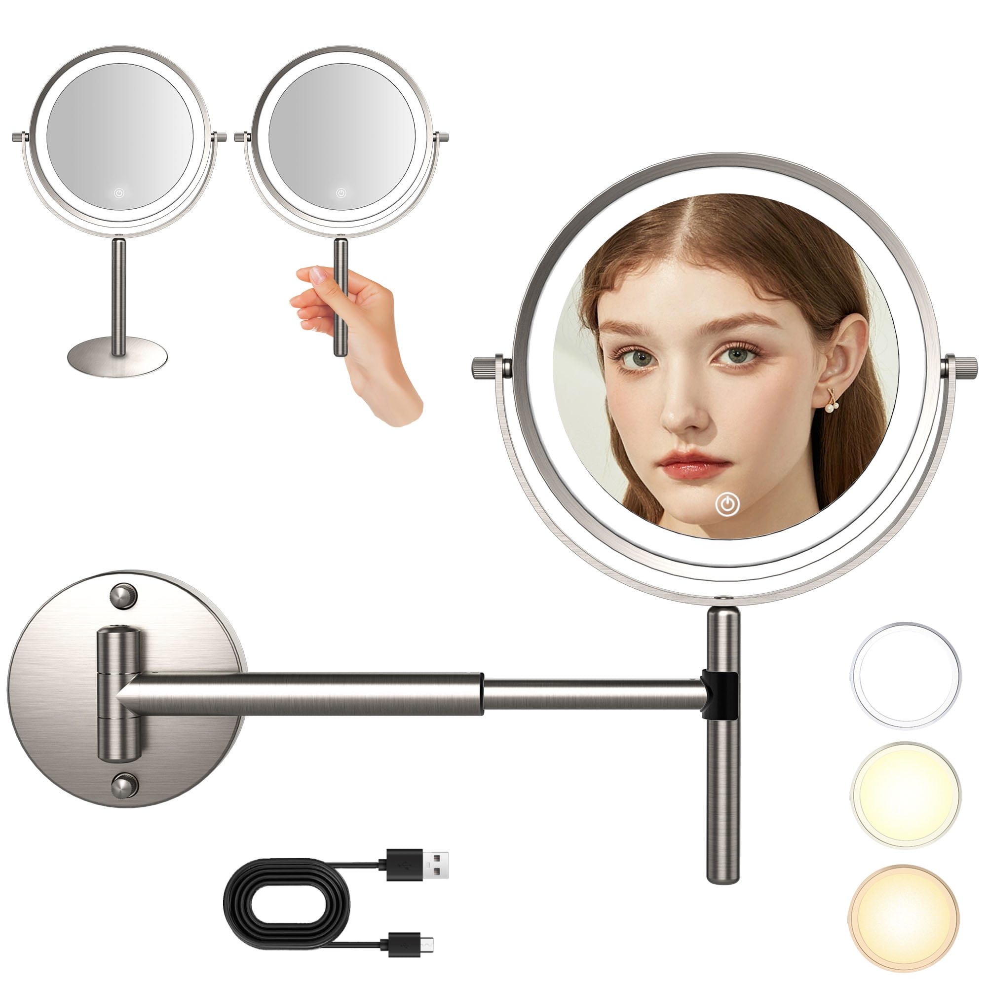 TUSHENGTU 8” Adjustable 10X Magnifying Lighted Makeup Mirror, Swing Arm ...