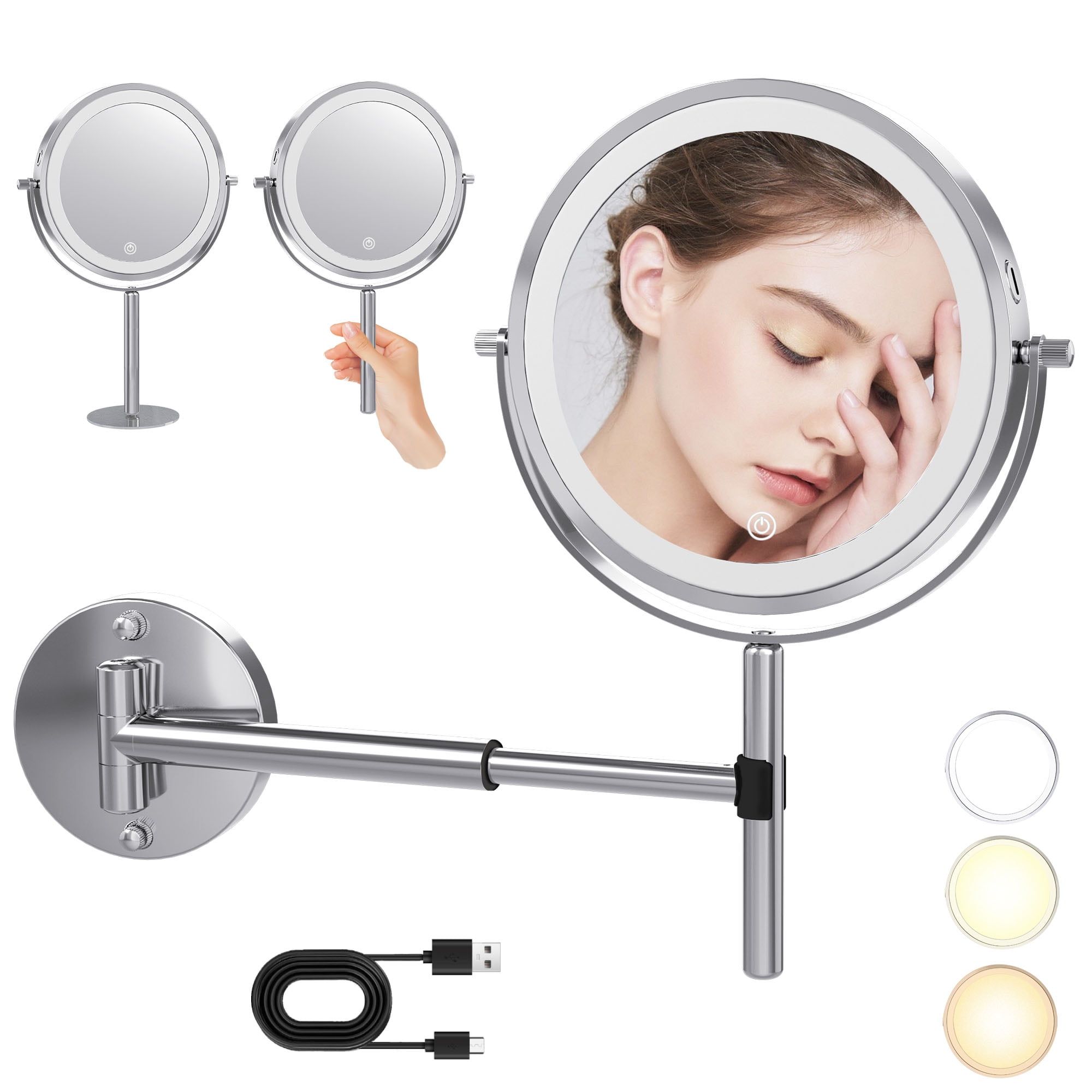 TUSHENGTU 8" Adjustable 10X Magnifying Lighted Makeup Mirror, Swing Arm ...