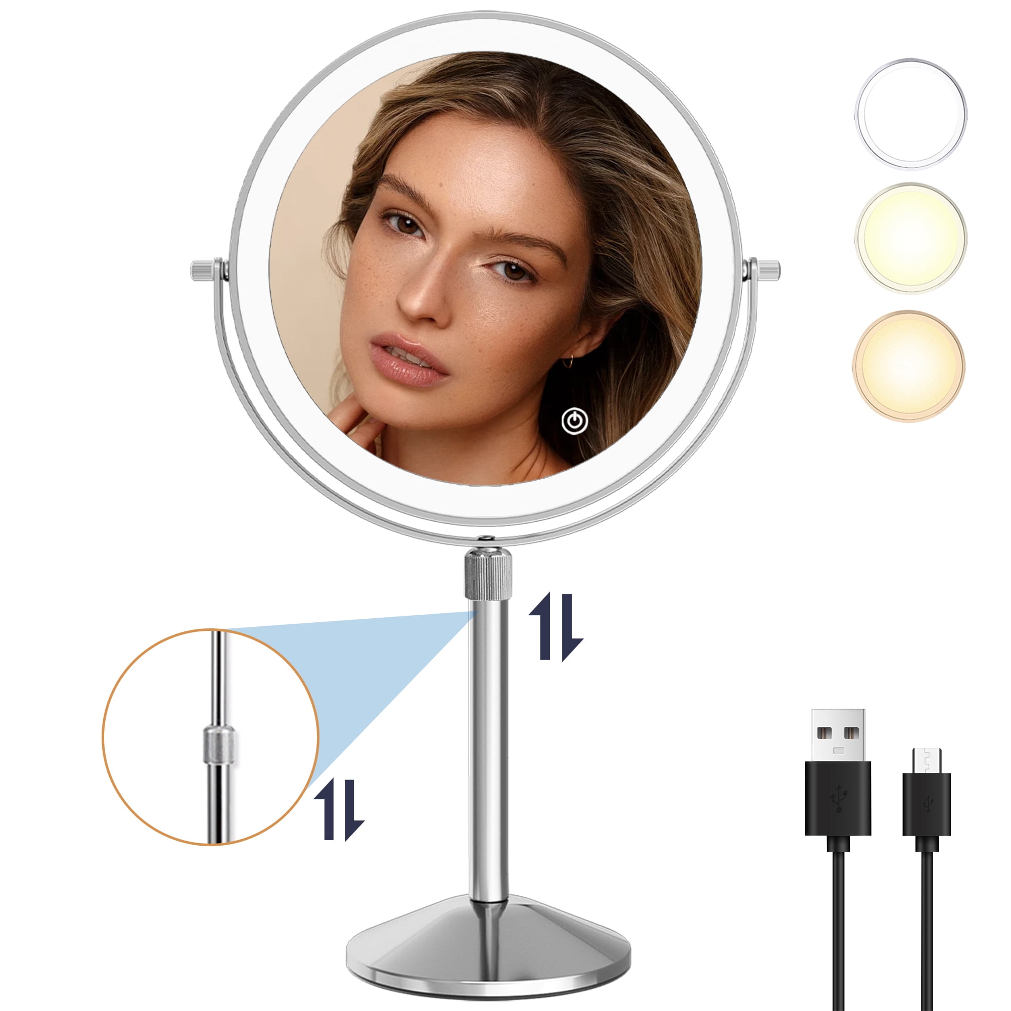 TUSHENGTU 8" Height Adjustable Desktop Makeup Mirror with Light ,7X ...