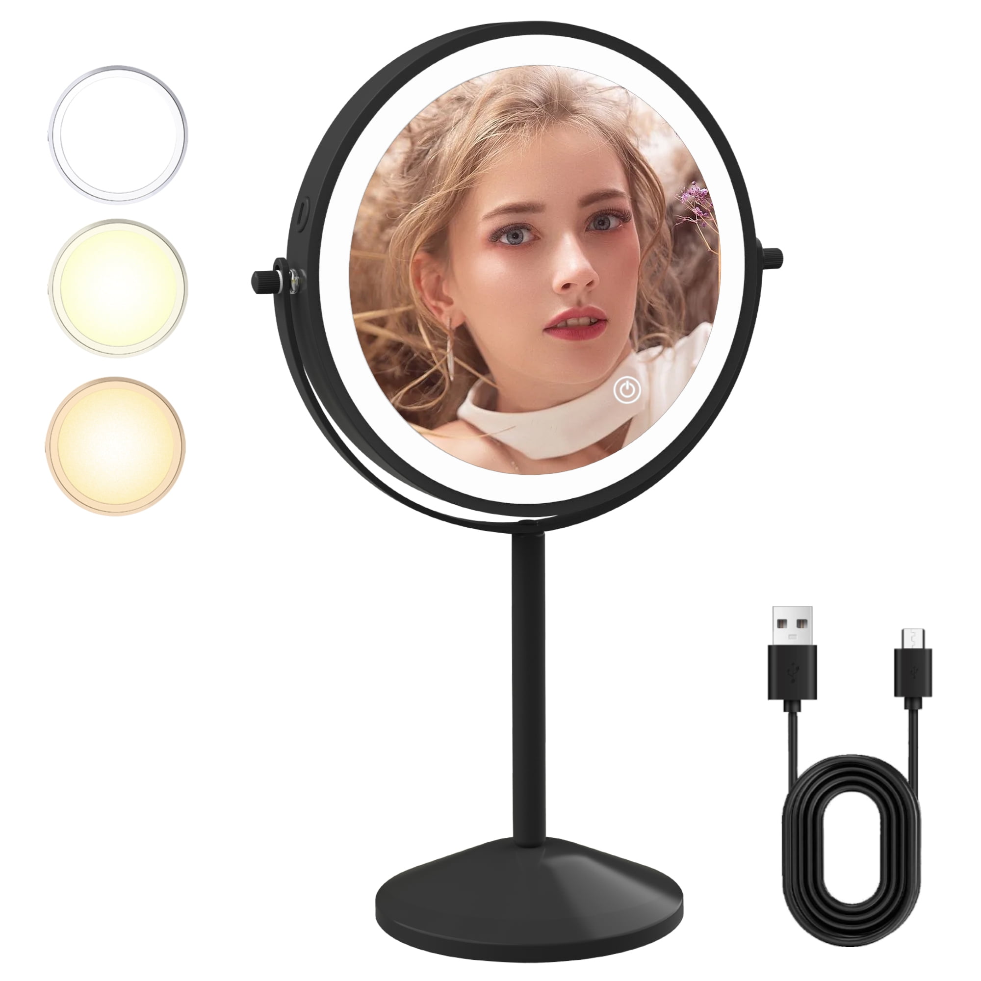 TUSHENGTU 8" Makeup Mirror with Light,Black 1X/10X Magnifying Mirror ...