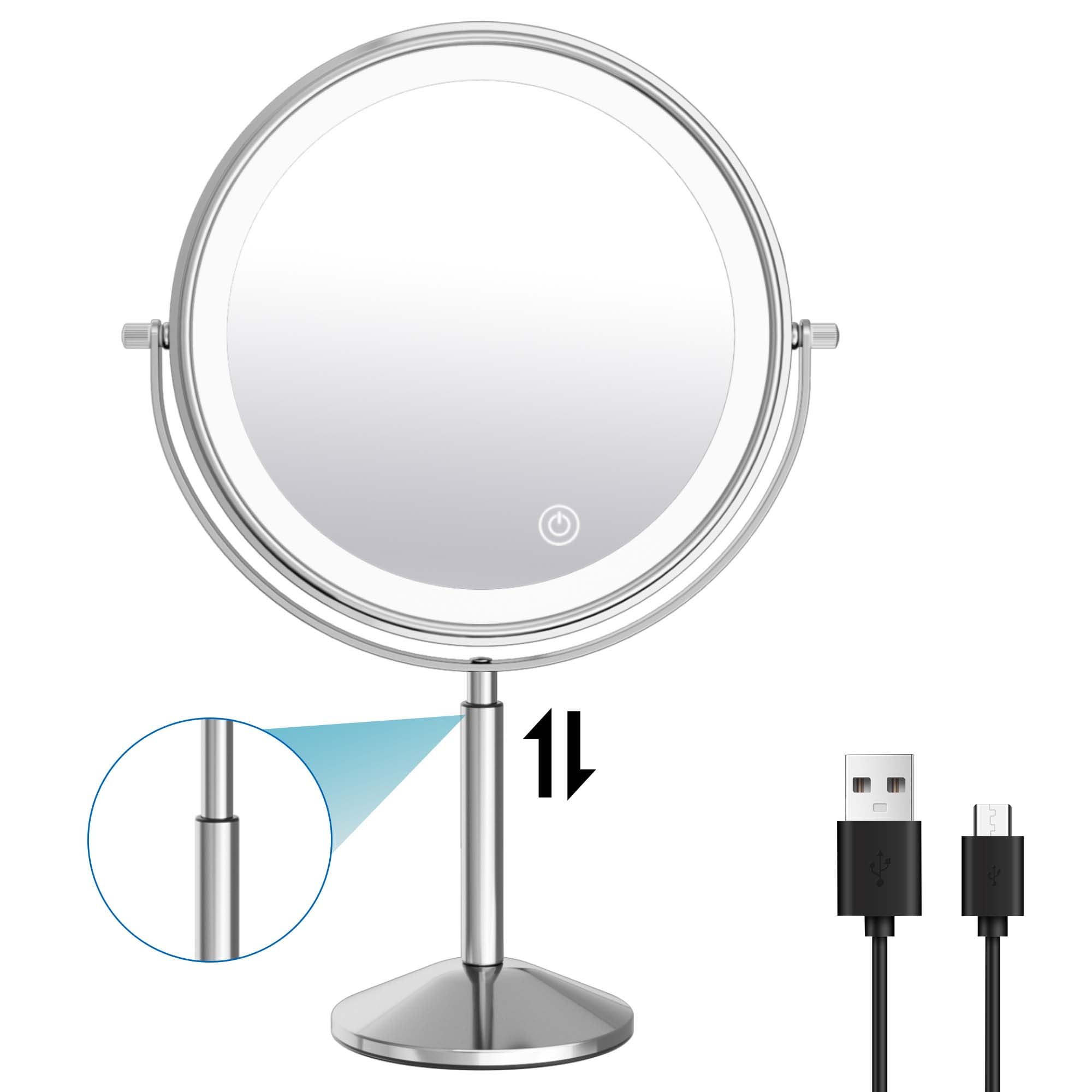 TUSHENGTU 9"Height Adjustable Makeup Mirror with light,10X Magnifying ...
