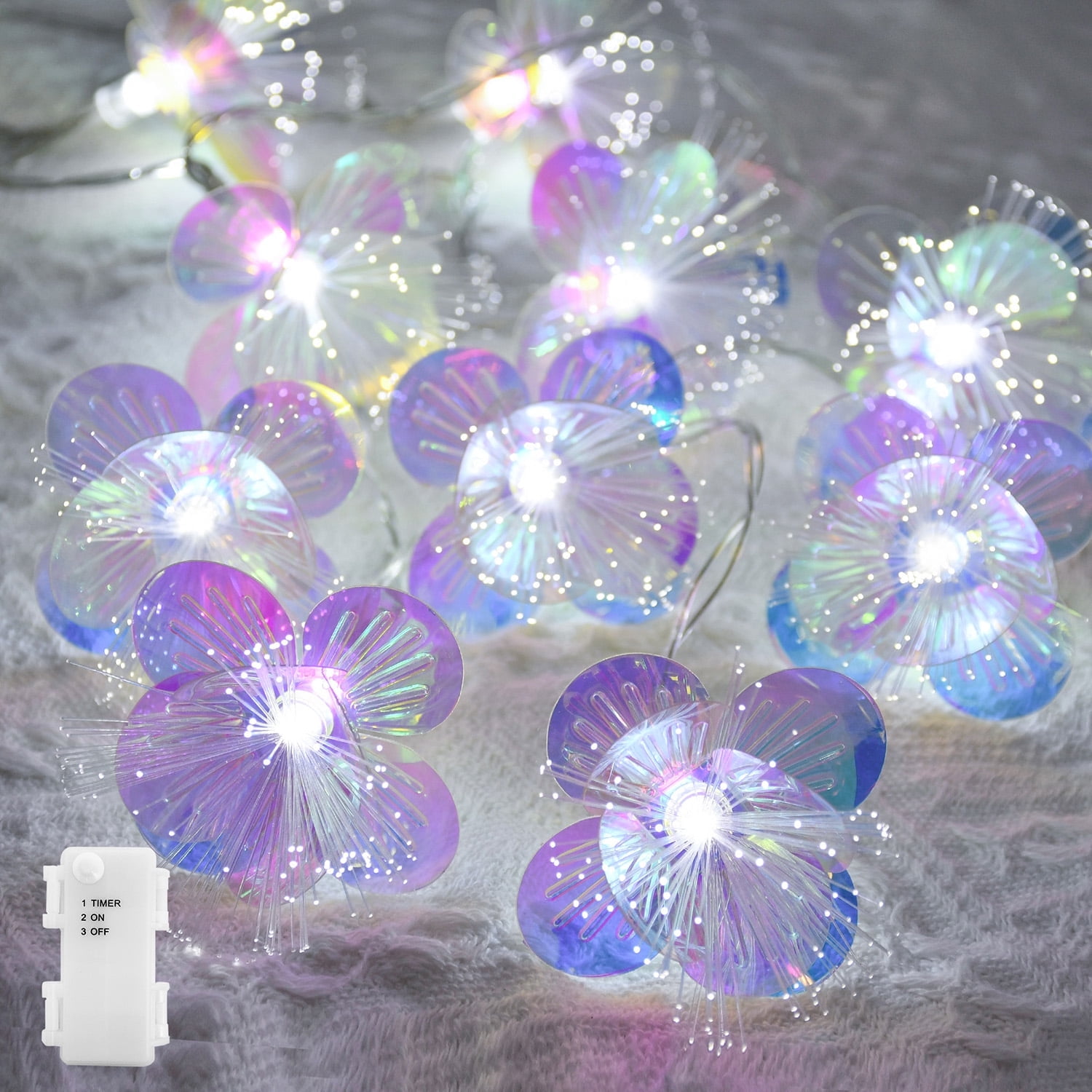 TUSLUZ Fiber Optic Flower String Lights Battery Operated with Timer, 6 ...