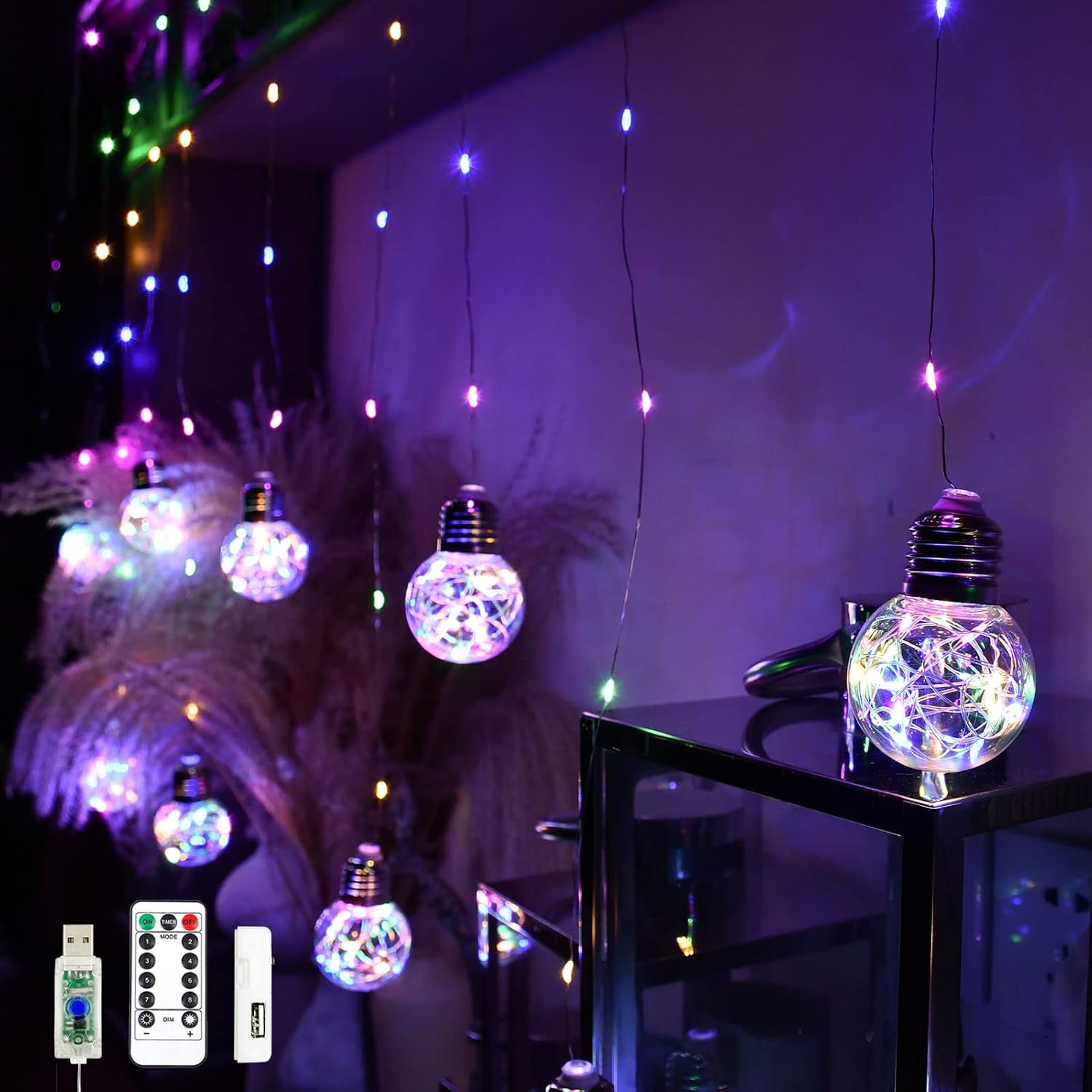 TUSLUZ Wish Ball Curtain Lights 200 LED Window Fairy Light, USB/Battery ...
