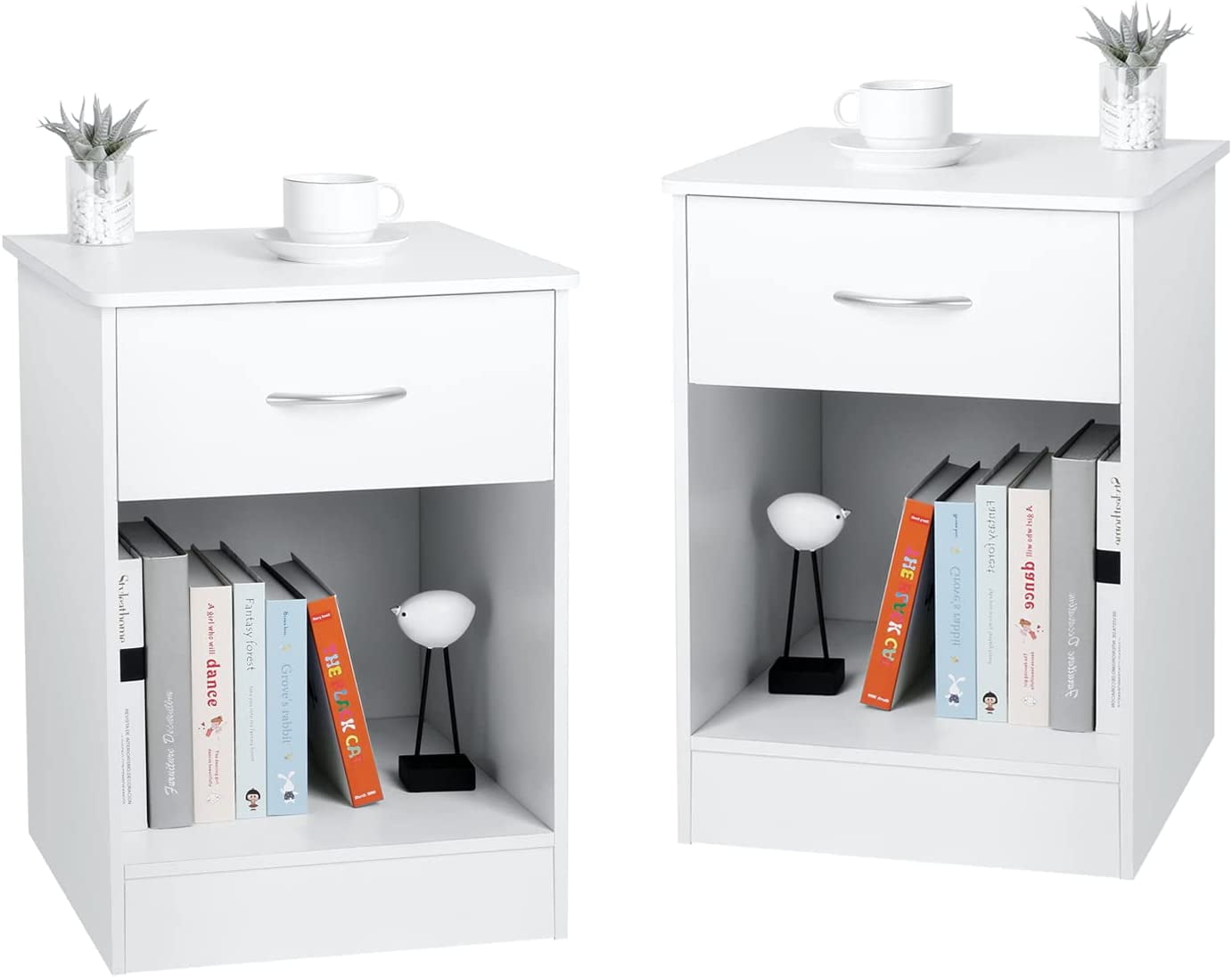 TUSY 2 PCS White Nightstand with Drawer, Bedside Table Side Table for ...