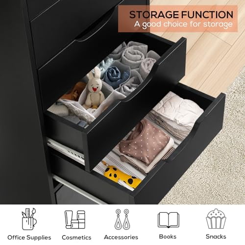 TUSY 5-Drawer Organizer with Bottom Cabinet Storage, Tall Chest of ...