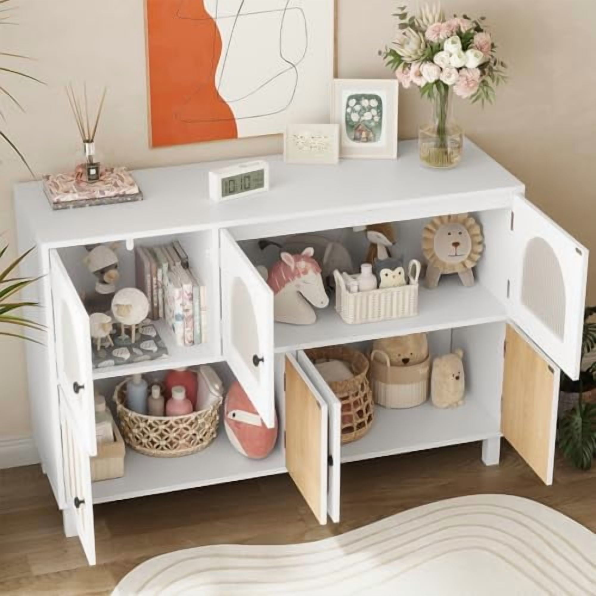 TUSY Buffet Cabinet with Arched Glass Doors, Modern Sideboard Cabinet ...