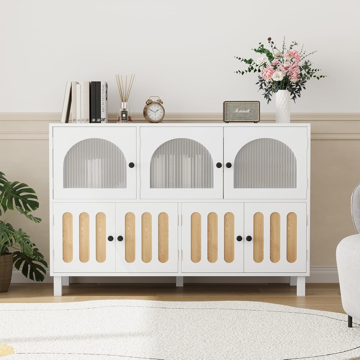 TUSY Modern Buffet Cabinet with Arched Glass Doors, Sideboard with ...