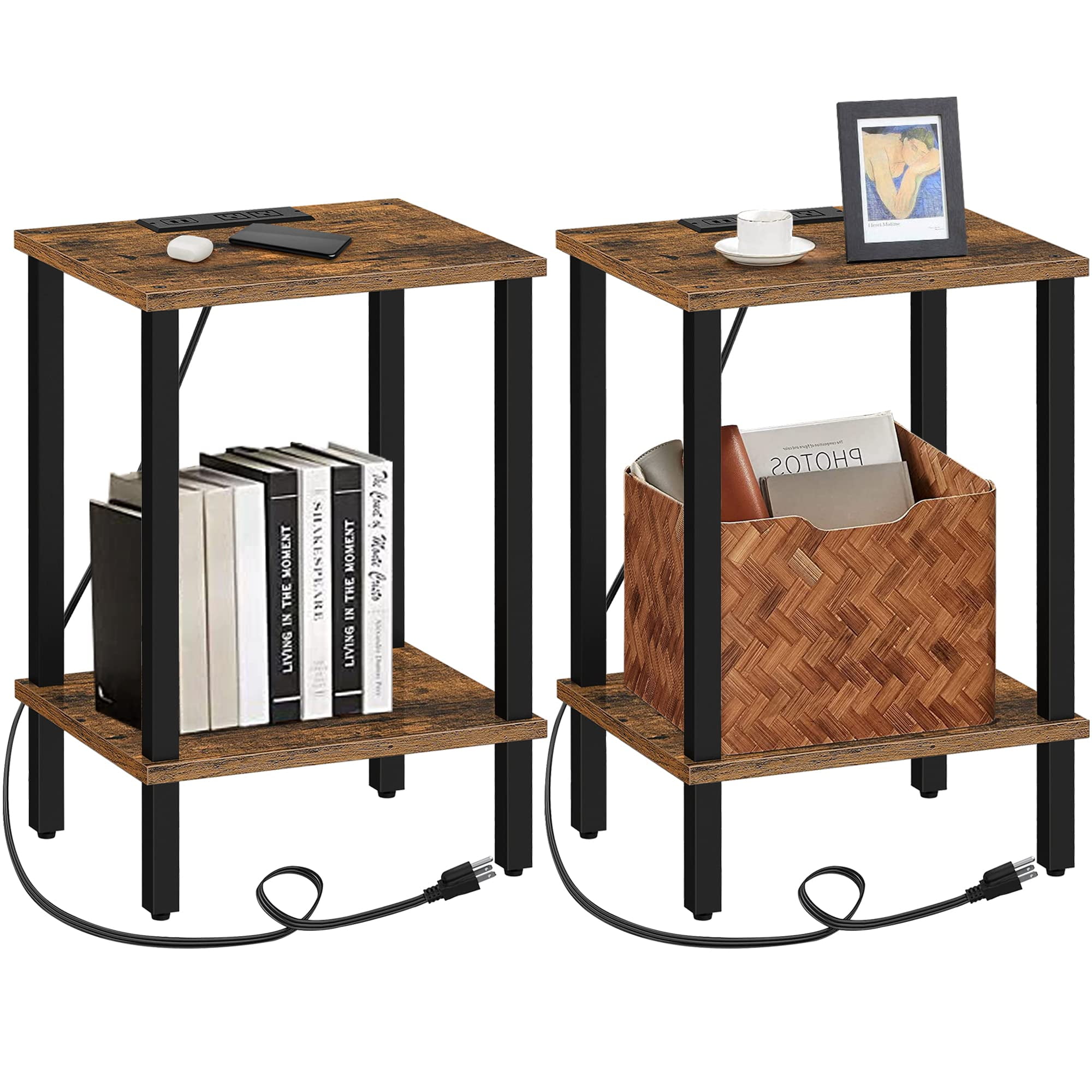 TUTOTAK End Table with Charging Station, Side Table with USB Ports and ...