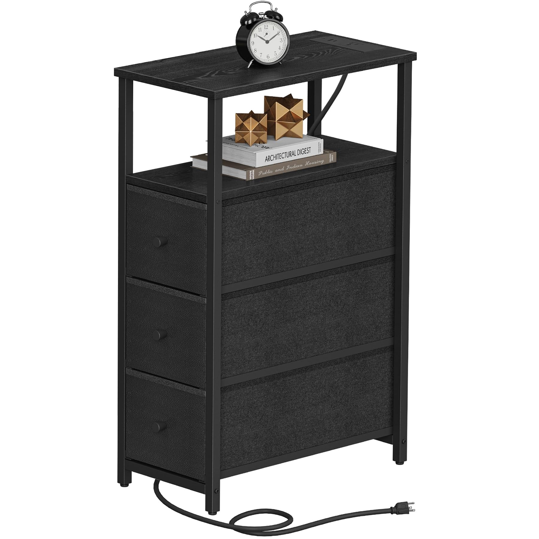TUTOTAK Narrow Night Stand with Charging Station, Slim End Table with ...