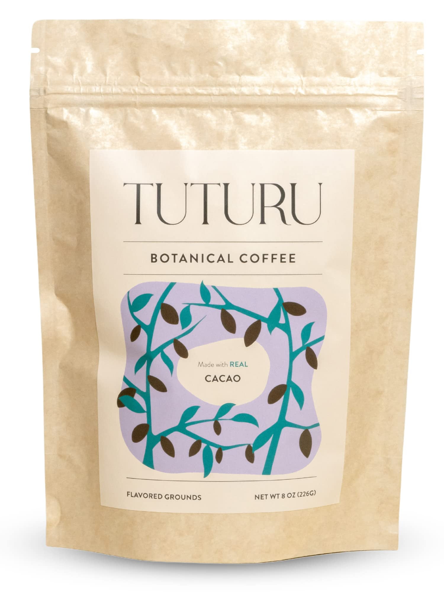 TUTURU Dark Chocolate Ground Coffee | Real Cacao | Medium Roast, Organic Coffee | Smooth Low ...