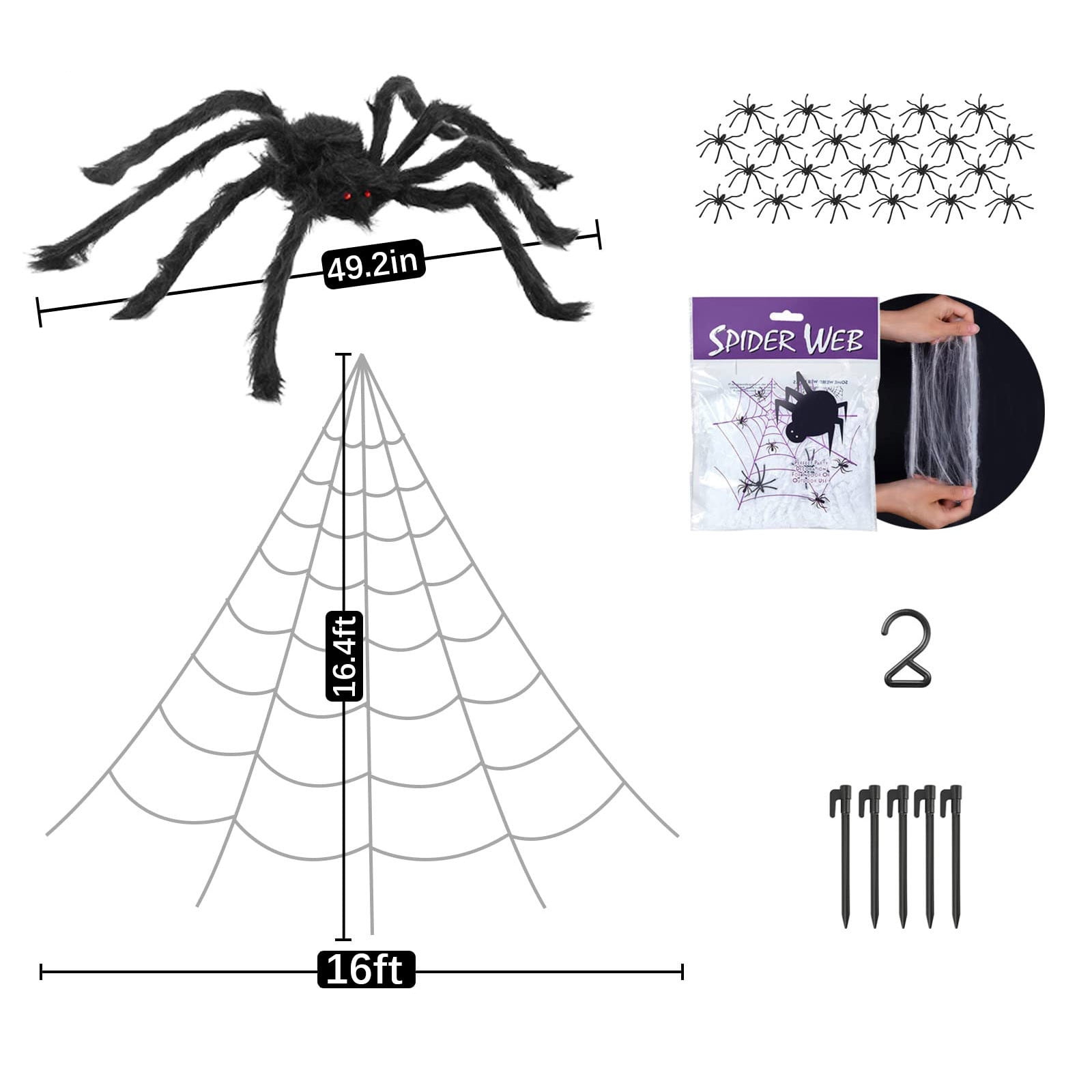 TUTUnaumb 16.4Ft Halloween Spider Web + 49.2" Giant Spider Decorations ...