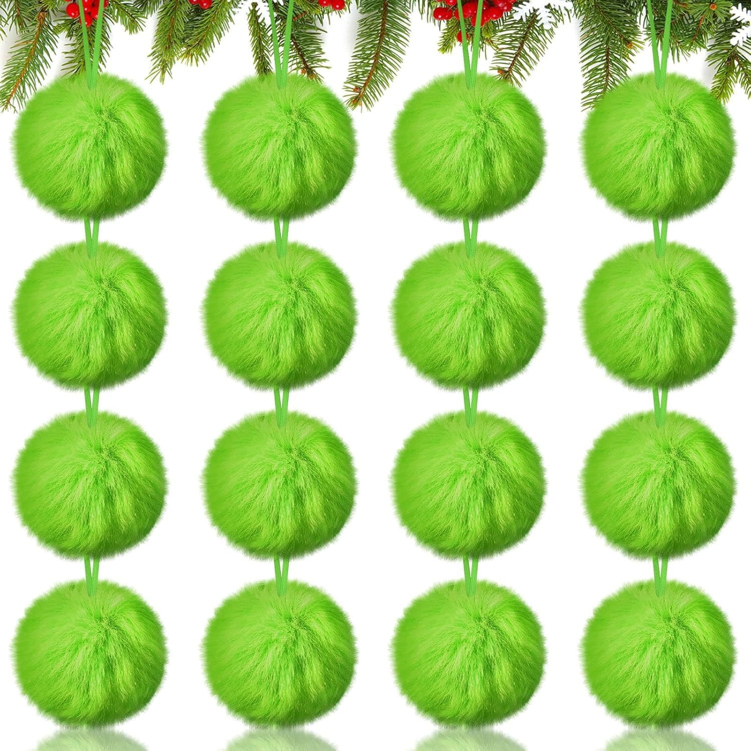 TUTUnaumb 16 Pcs Lime Green Furry Christmas Ornaments Pom Poms Balls 2. ...